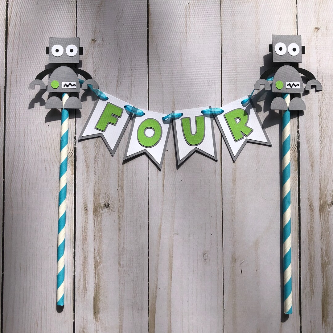 Robot Theme Cake Topper / Robot Theme Cake Bunting Topper / Robot Theme ...