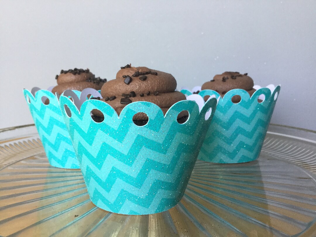 Turquoise Chevron Cupcake Wrappers: Party Decorations - Etsy