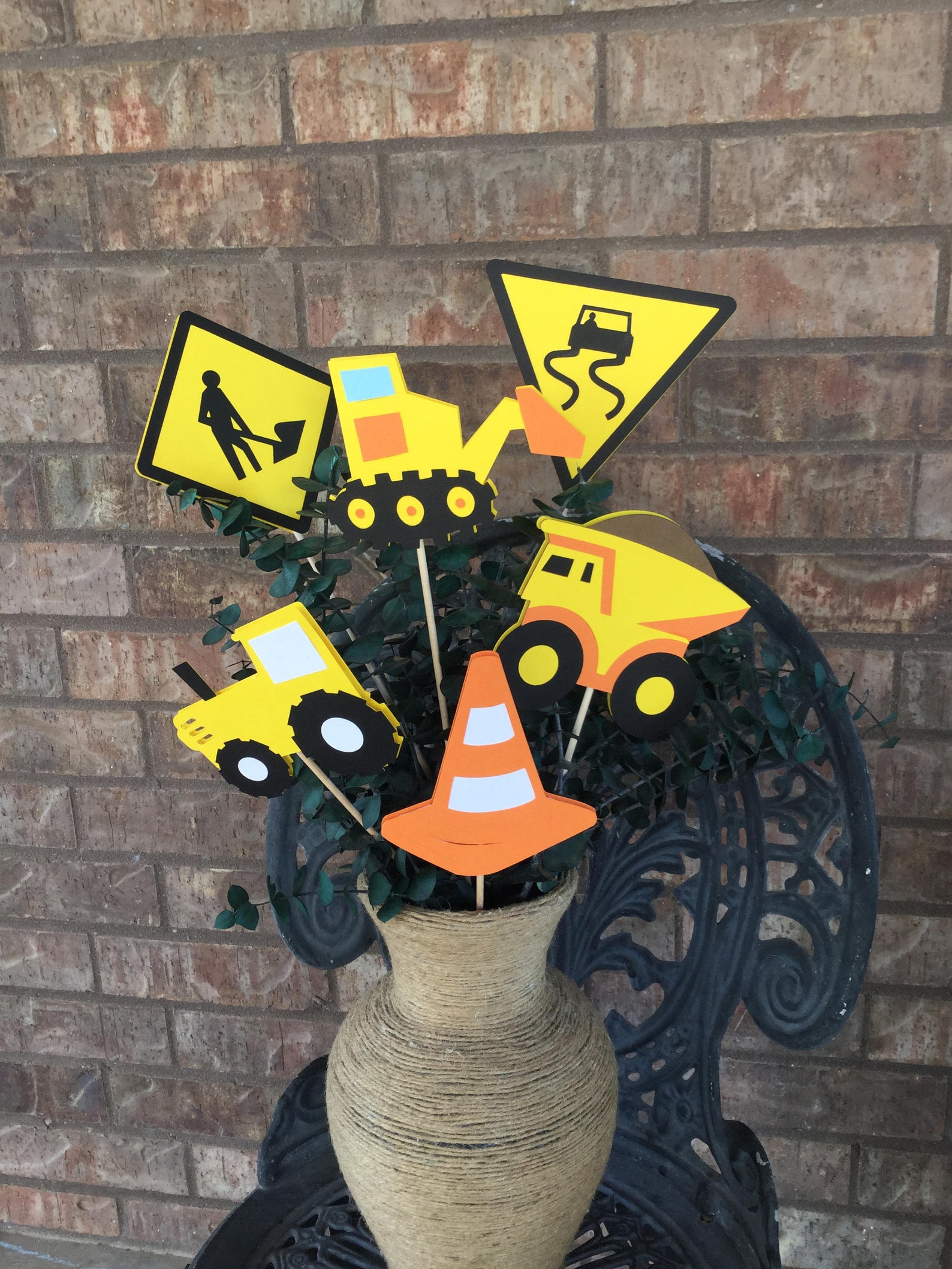 Construction Theme Centerpieces Set Of 6 Construction Etsy