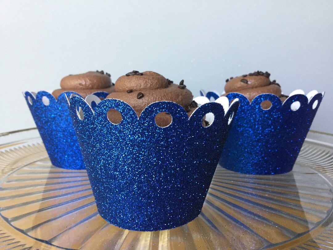 Blue Glitter Cupcake Wrappers / Blue Party Decorations / Blue ...