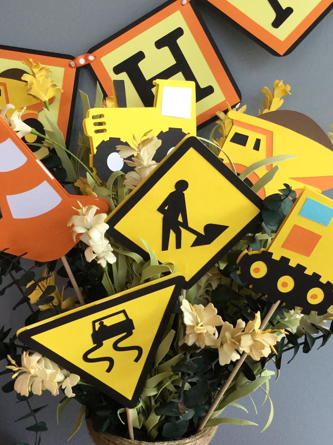Construction Theme Centerpieces - Set of 6 / Construction Theme ...