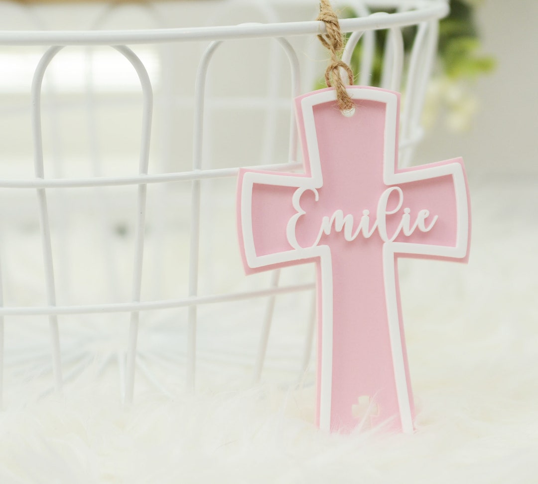 Cross Name Tag - Baptism Ornament, First Communion Gift, Easter Basket ...
