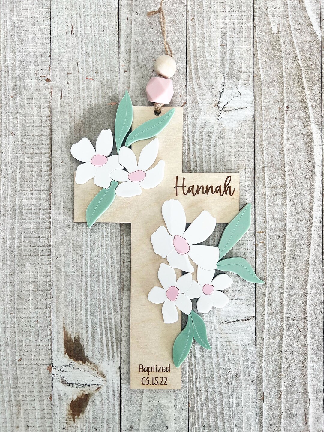 Baptism Wall Cross - Personalized Floral Wall Cross, First Communion ...