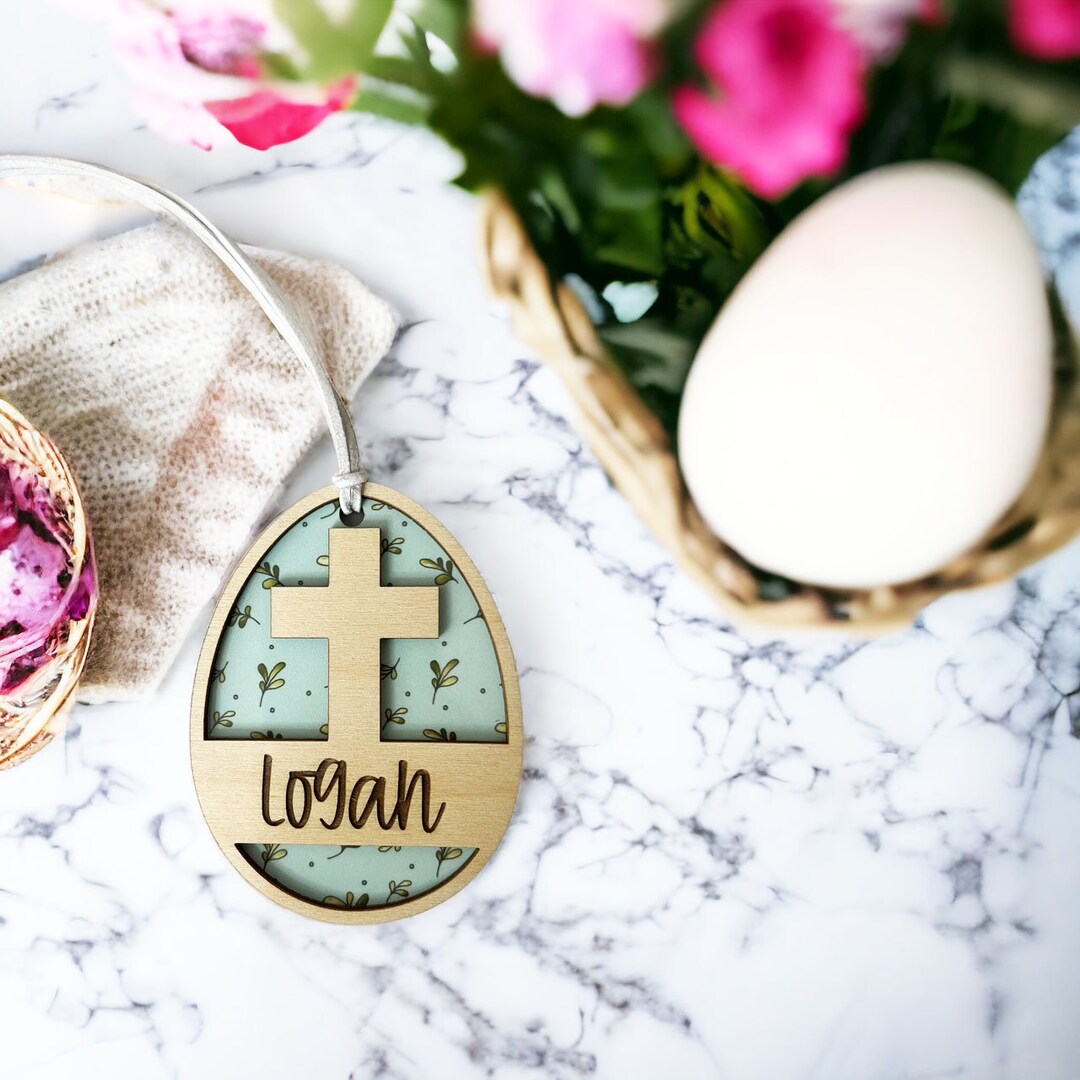 Easter Basket Cross Name Tag - Religious Easter Celebration, Cross ...