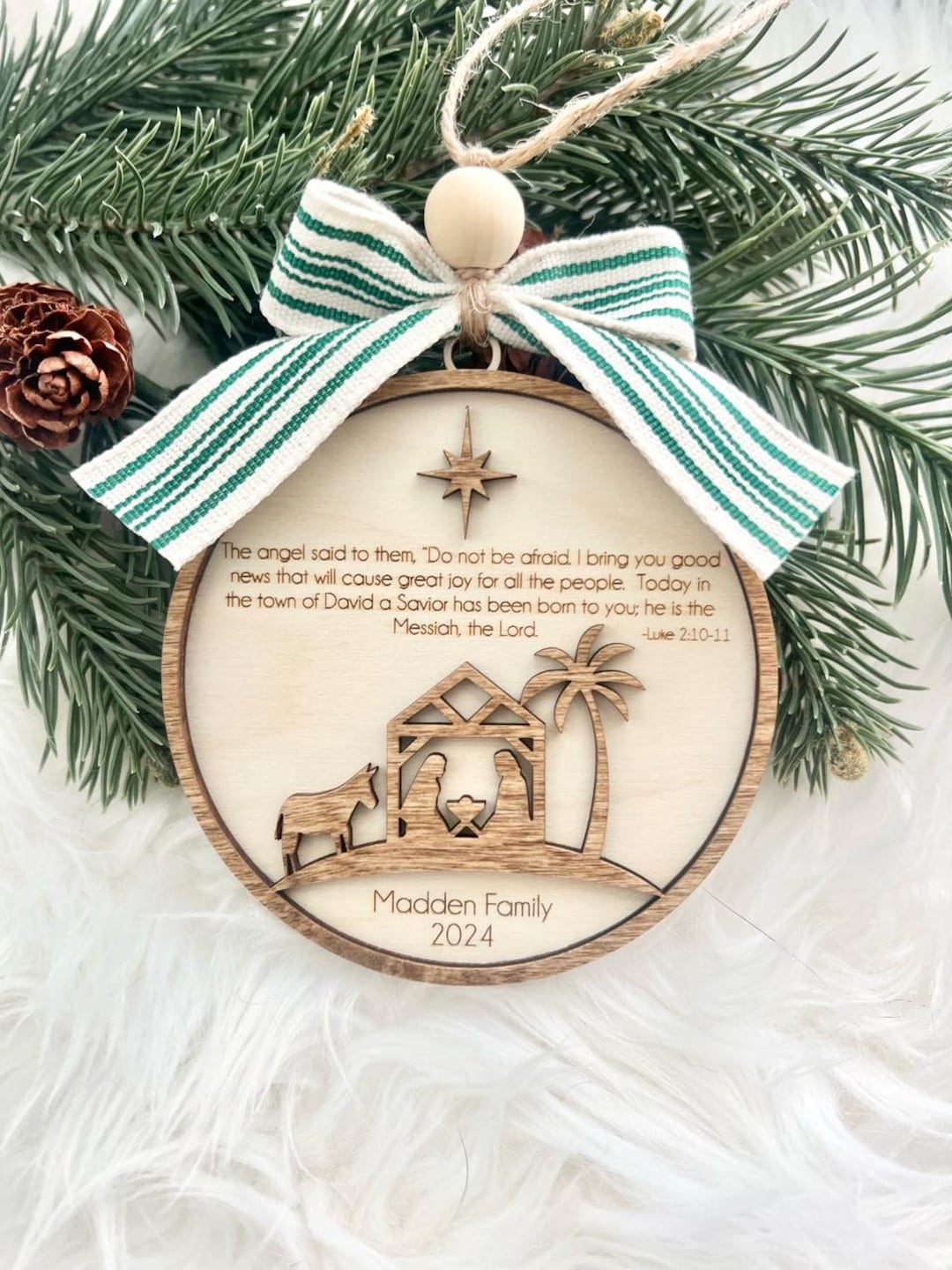 Personalized Manger Christmas Ornament - Religious Family Ornament ...