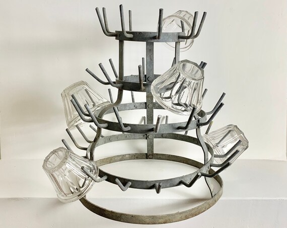 French Antique Zinc Bottle Drying Rack - Herrison Cup or Glass Rack ...