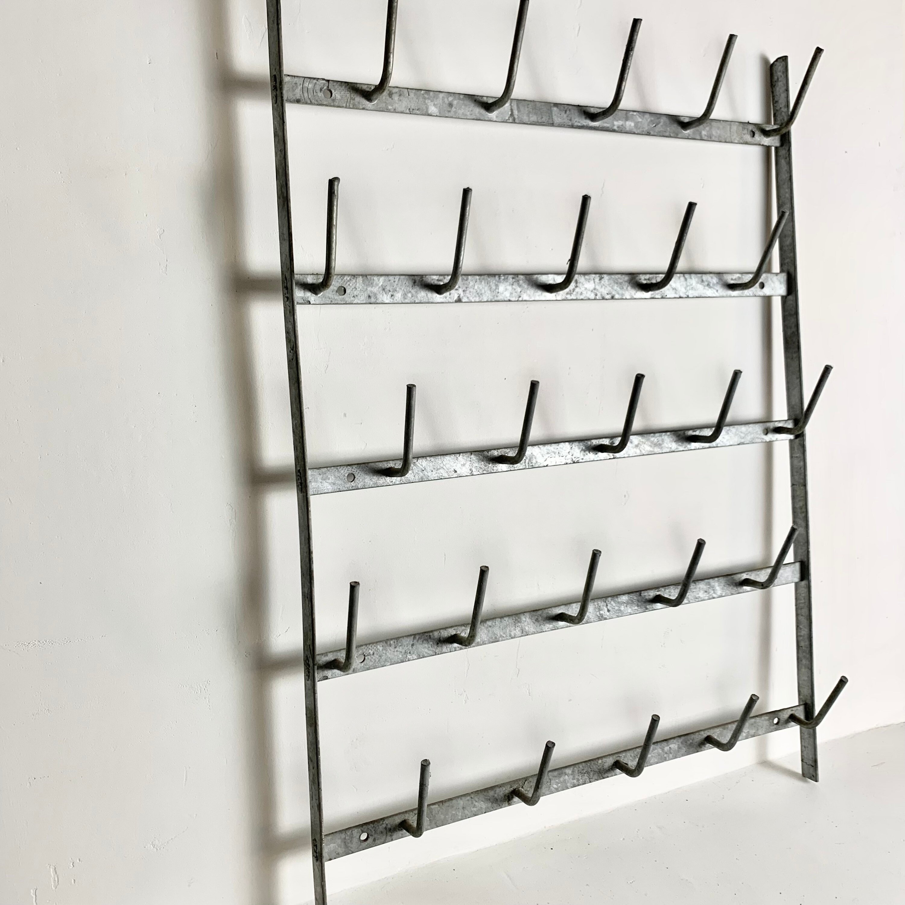 French Antique Zinc Bottle Drying Rack - Rare Flat Wall Mount Bottle ...