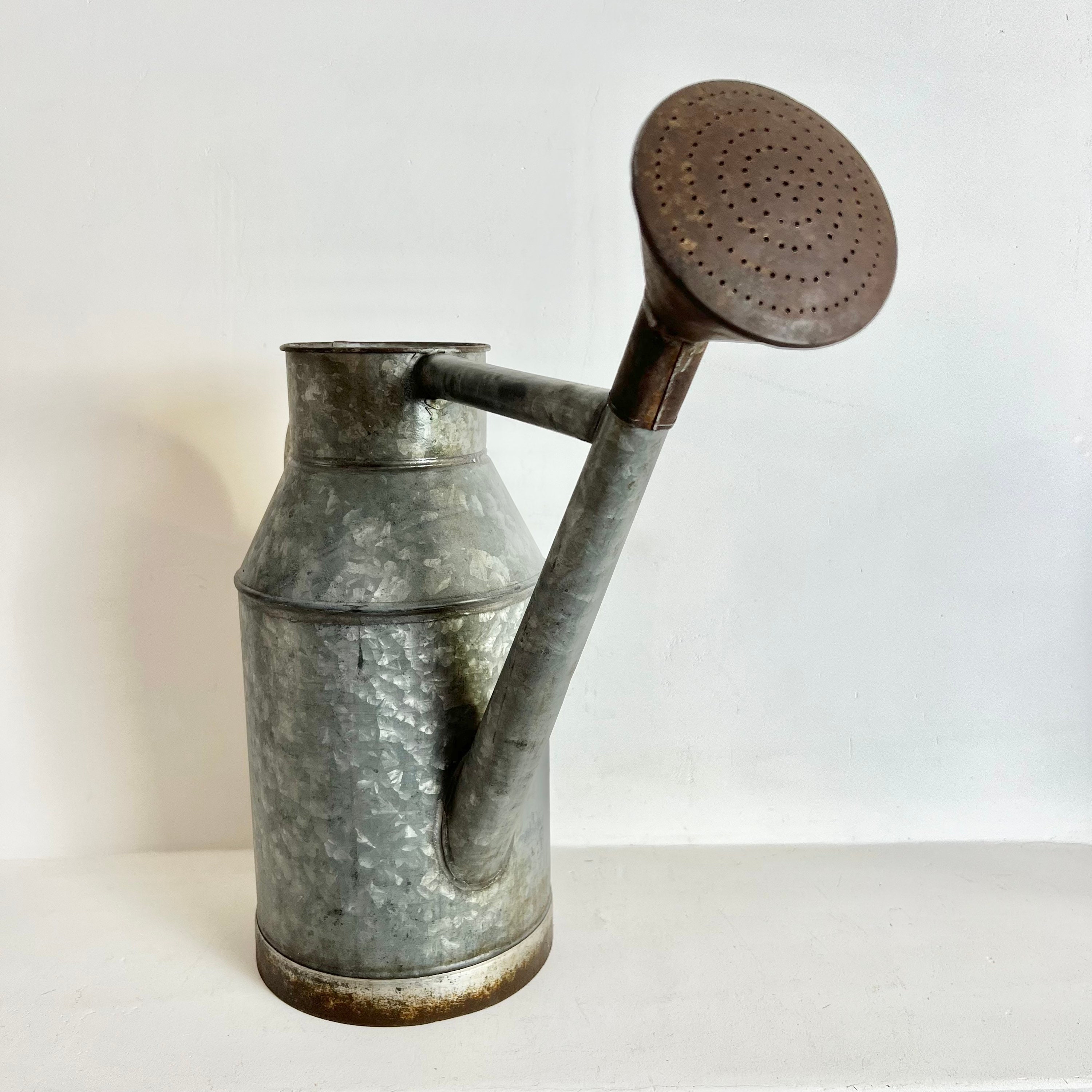 French Antique Zinc Watering Can - Medium Sized Galvanized Watering Can ...