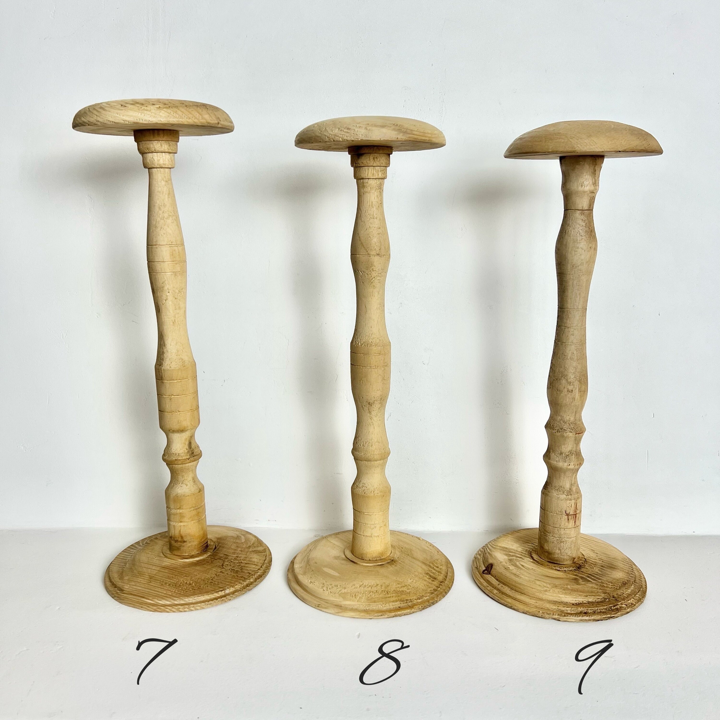 French Vintage Wood Hat Stand Medium Sized 41-42cm Turned Pine Wood Hat ...