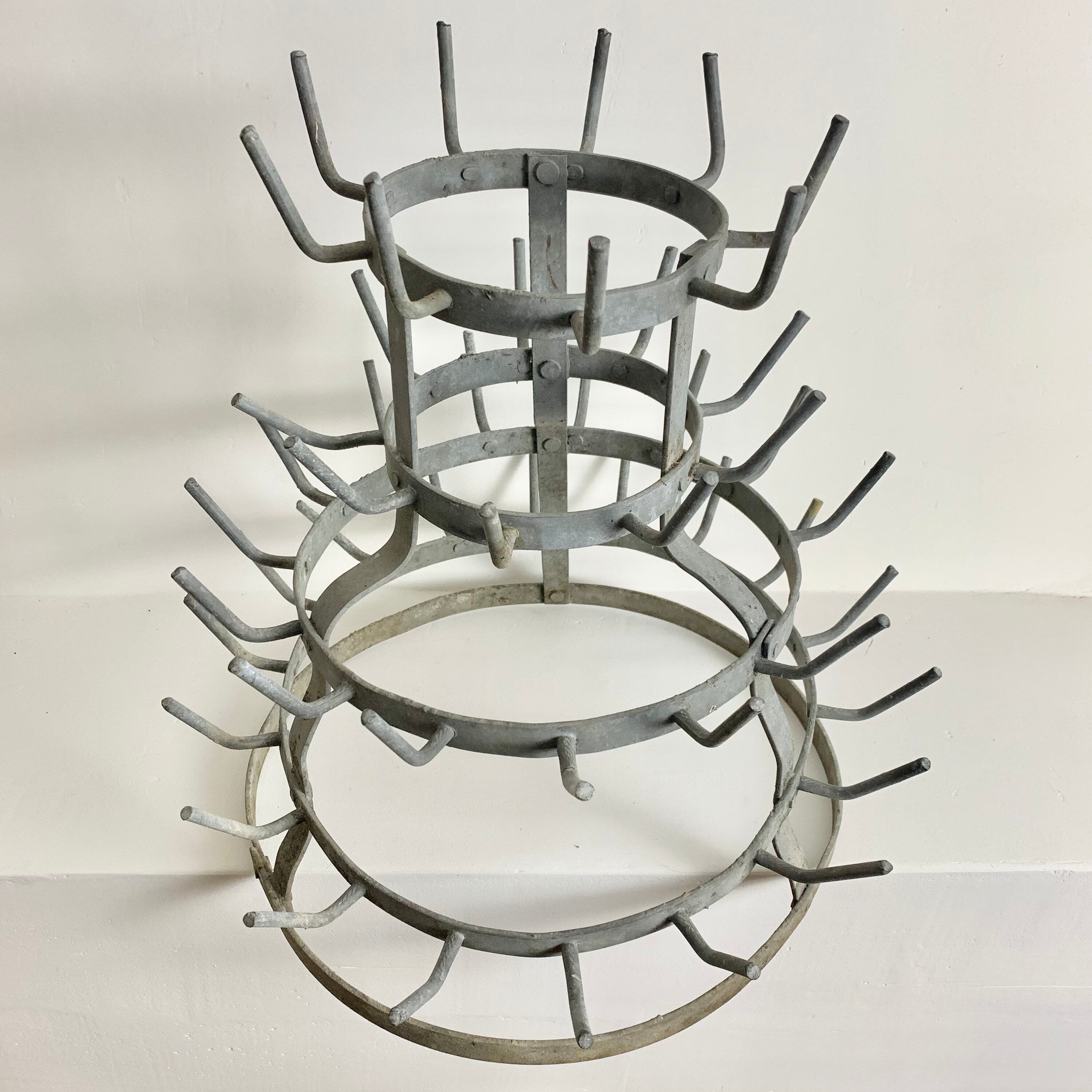 French Antique Zinc Bottle Drying Rack - Herrison Cup or Glass Rack ...