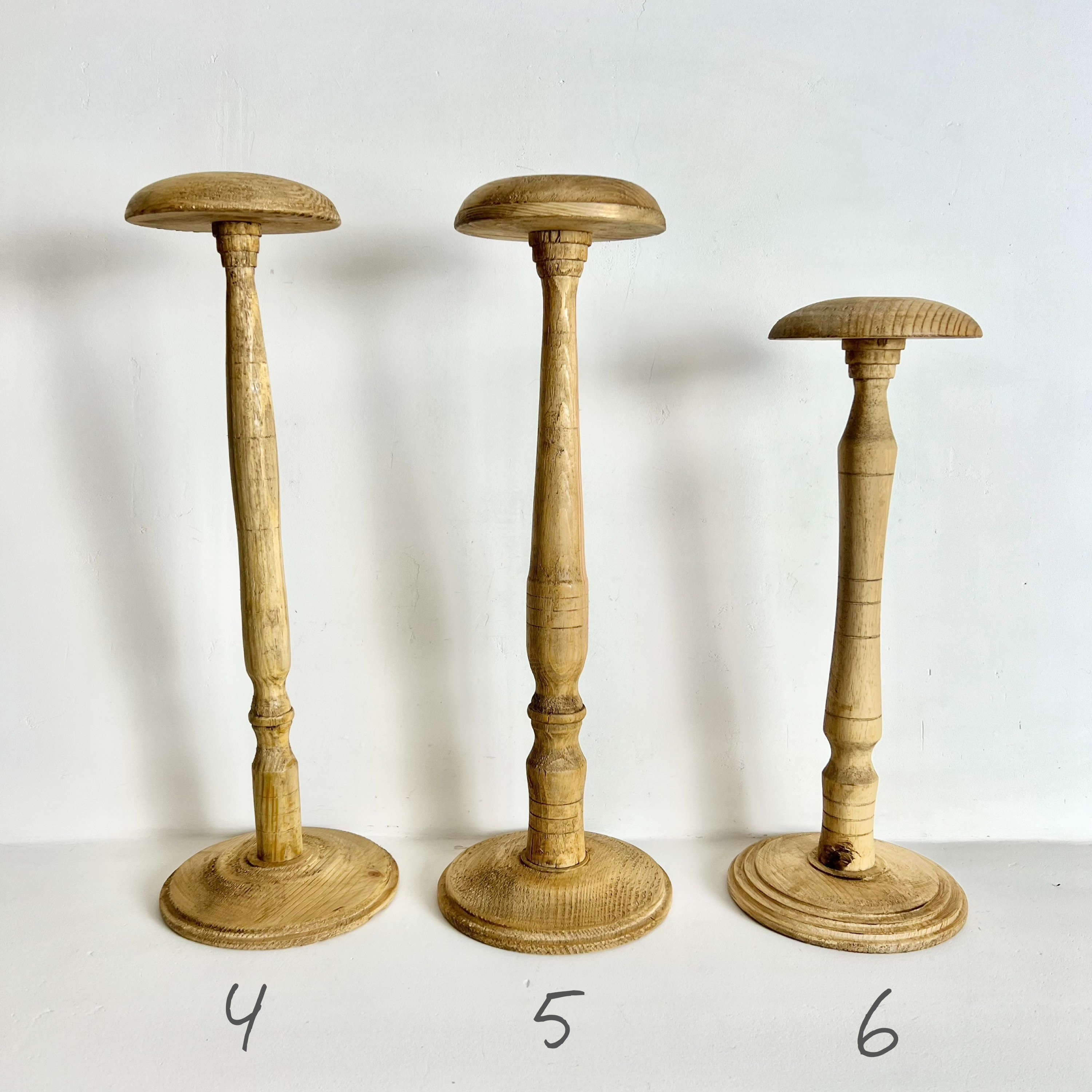 French Vintage Wood Hat Stand - Medium Sized 33-41cm - Turned Pine Wood ...