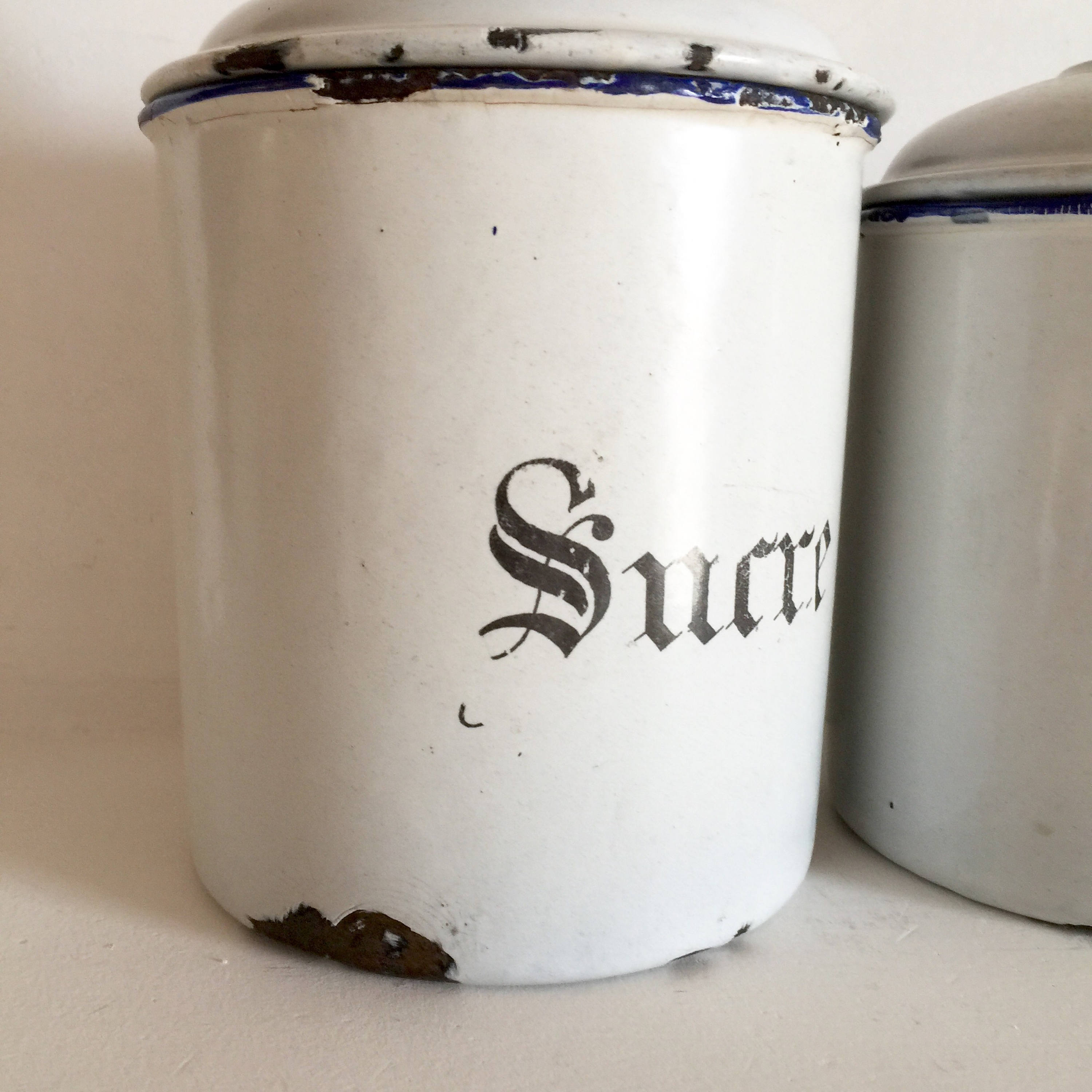 French Enamel Canister Set - Set of 5 - White Enamel Canisters ...