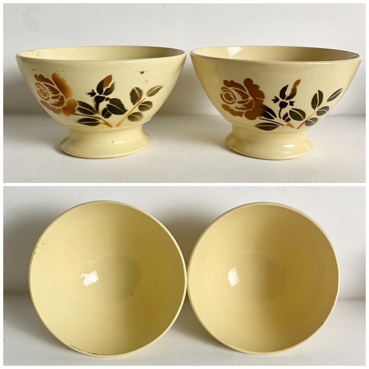 Pair of French Antique Coffee Bowls - Cafe au Lait Bowls - Badonviller ...
