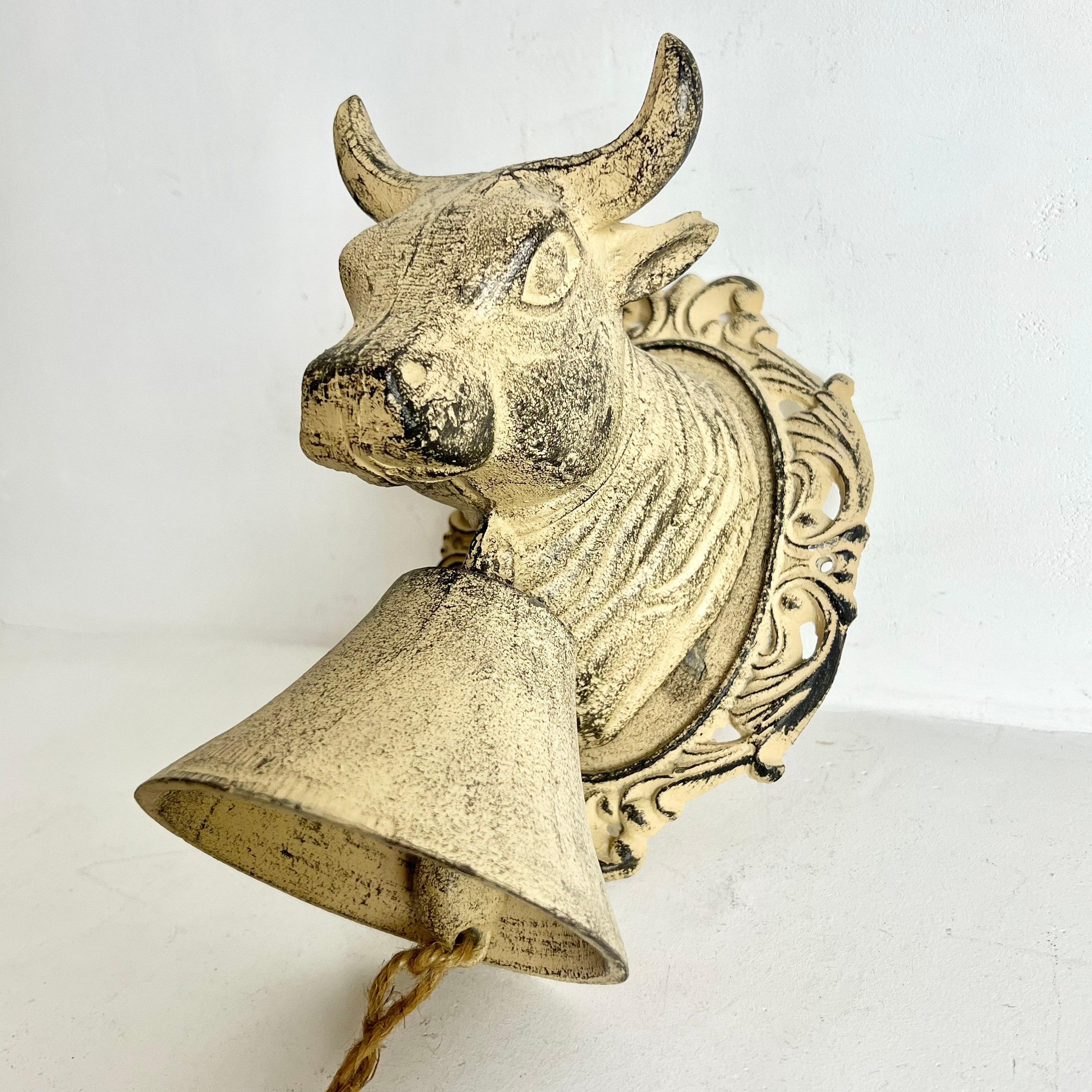 French Vintage Iron Cow Door Bell - Cow Gate Bell - Cast Iron Cow Head ...