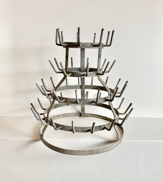 French Antique Zinc Bottle Drying Rack - Herrison Cup or Glass Rack ...