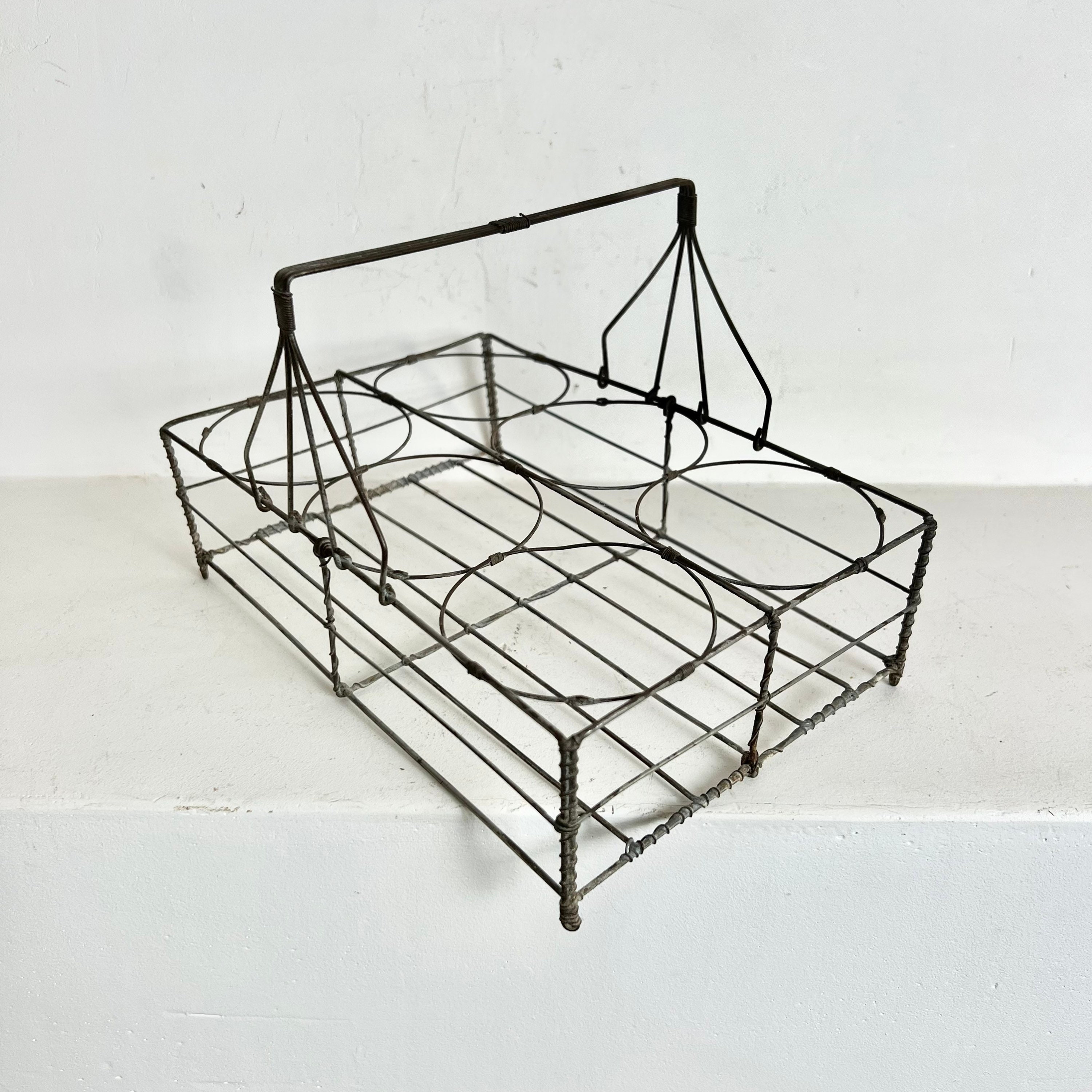 French Antique Iron Wire Glass Caddy - Wire Work Glass Carrier - Cup or ...