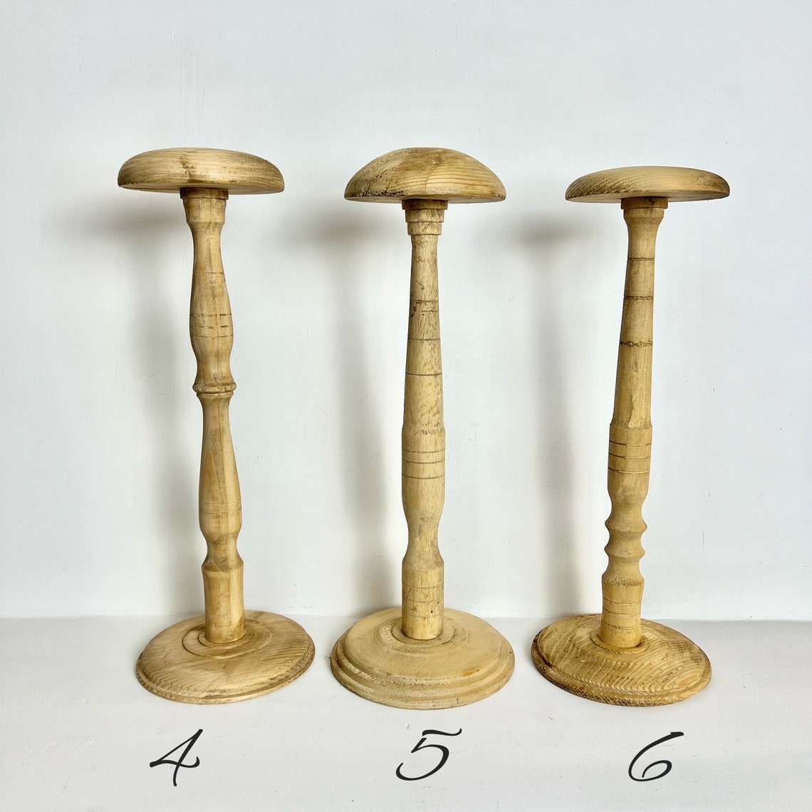 French Vintage Wood Hat Stand Medium Sized 41-42cm Turned Pine Wood Hat ...