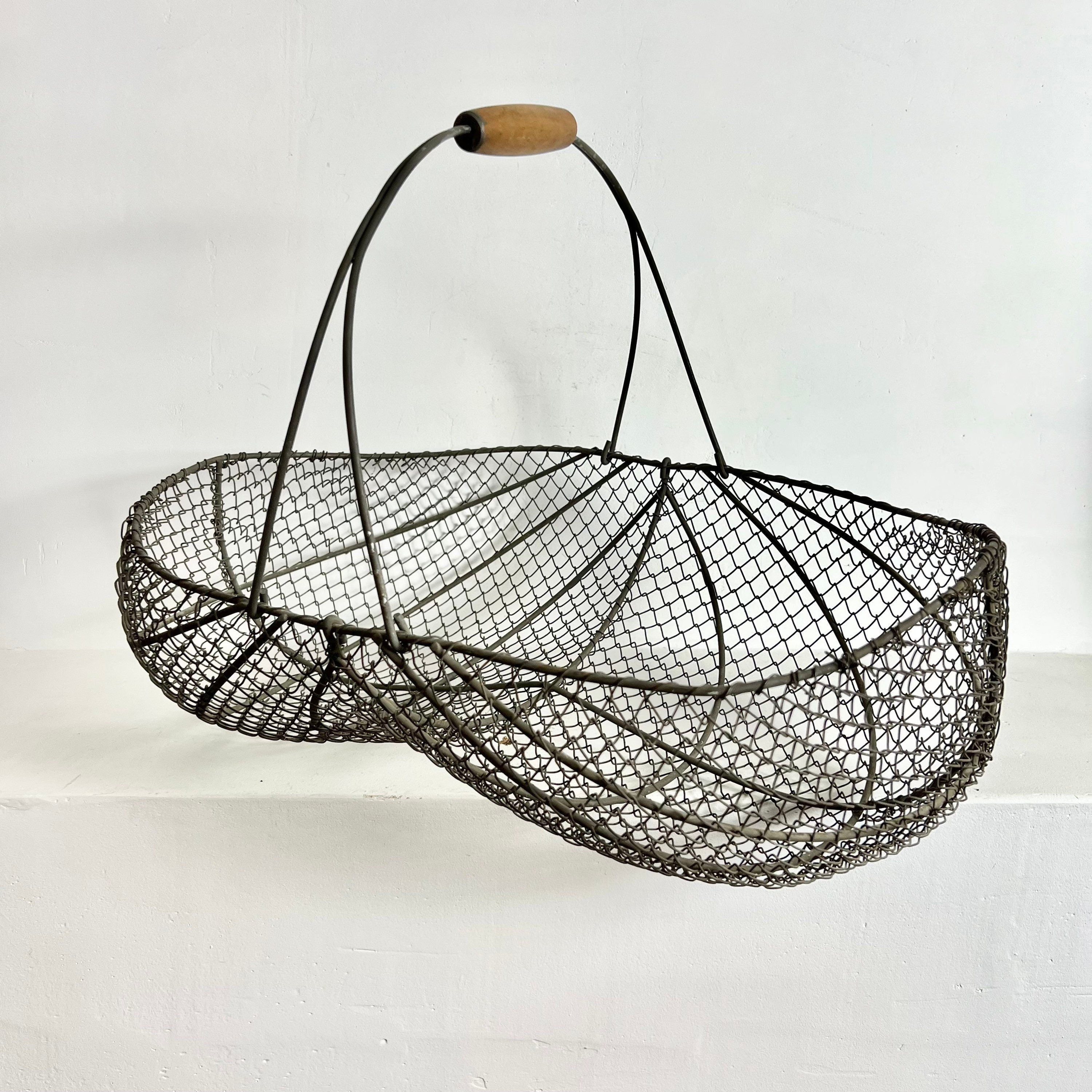Rare French Antique Wire Oyster Basket - Oval Basket - Wire Buttocks ...