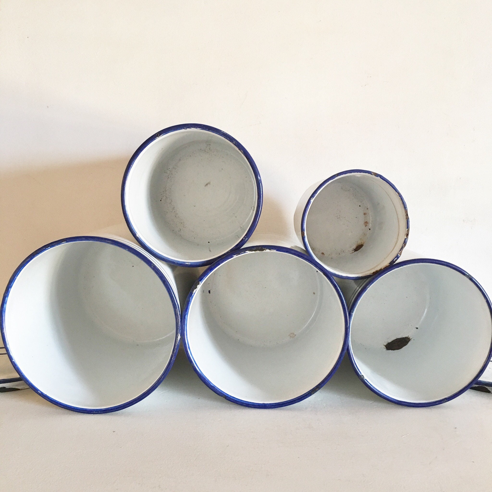 French Enamel Canister Set - Set of 5 - White Enamel Canisters ...