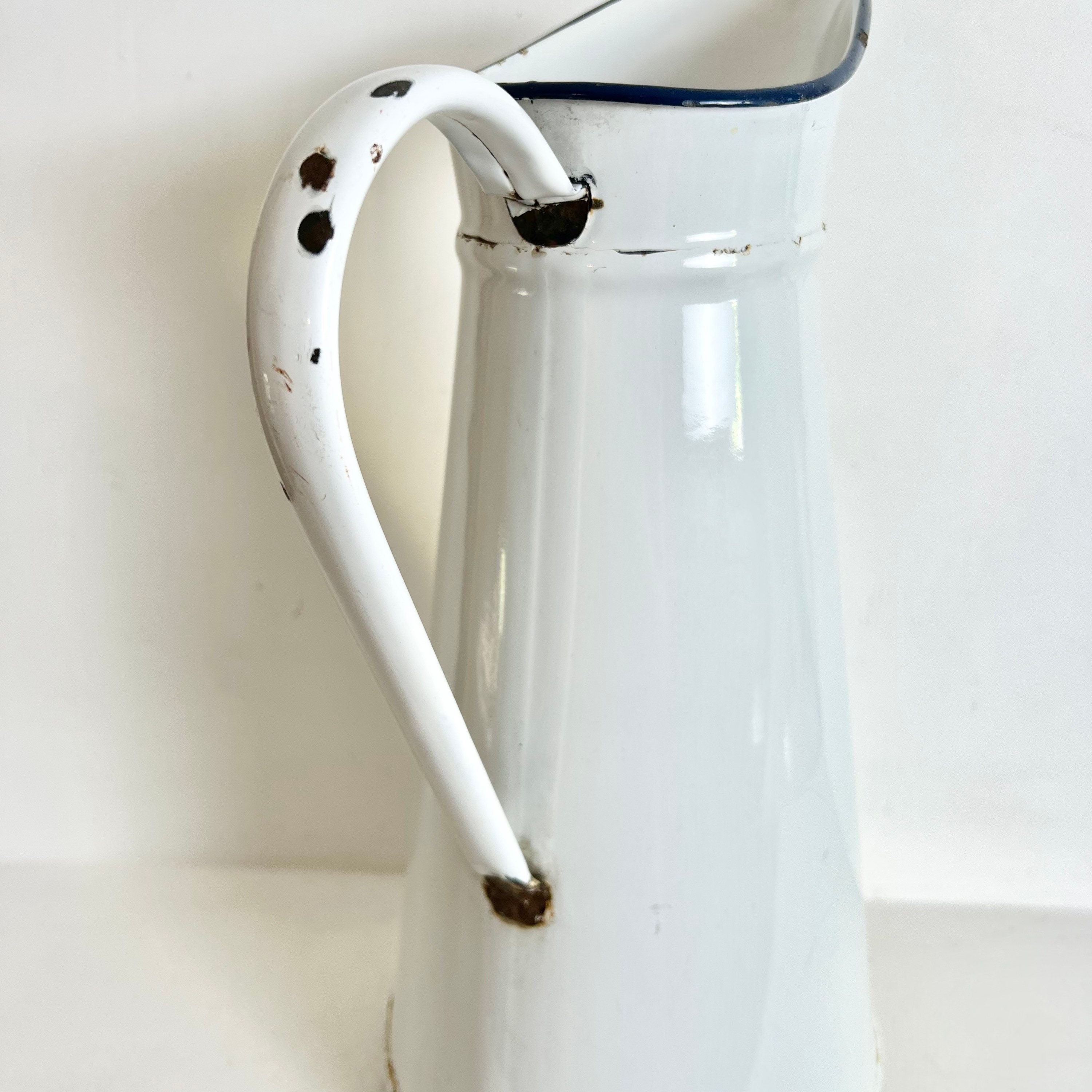 HOLD 4 DAVE -French Vintage Enamel Pitcher - Enamelware Jug - White ...
