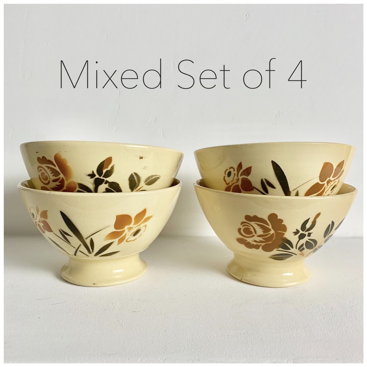 Pair of French Antique Coffee Bowls - Cafe au Lait Bowls - Badonviller ...