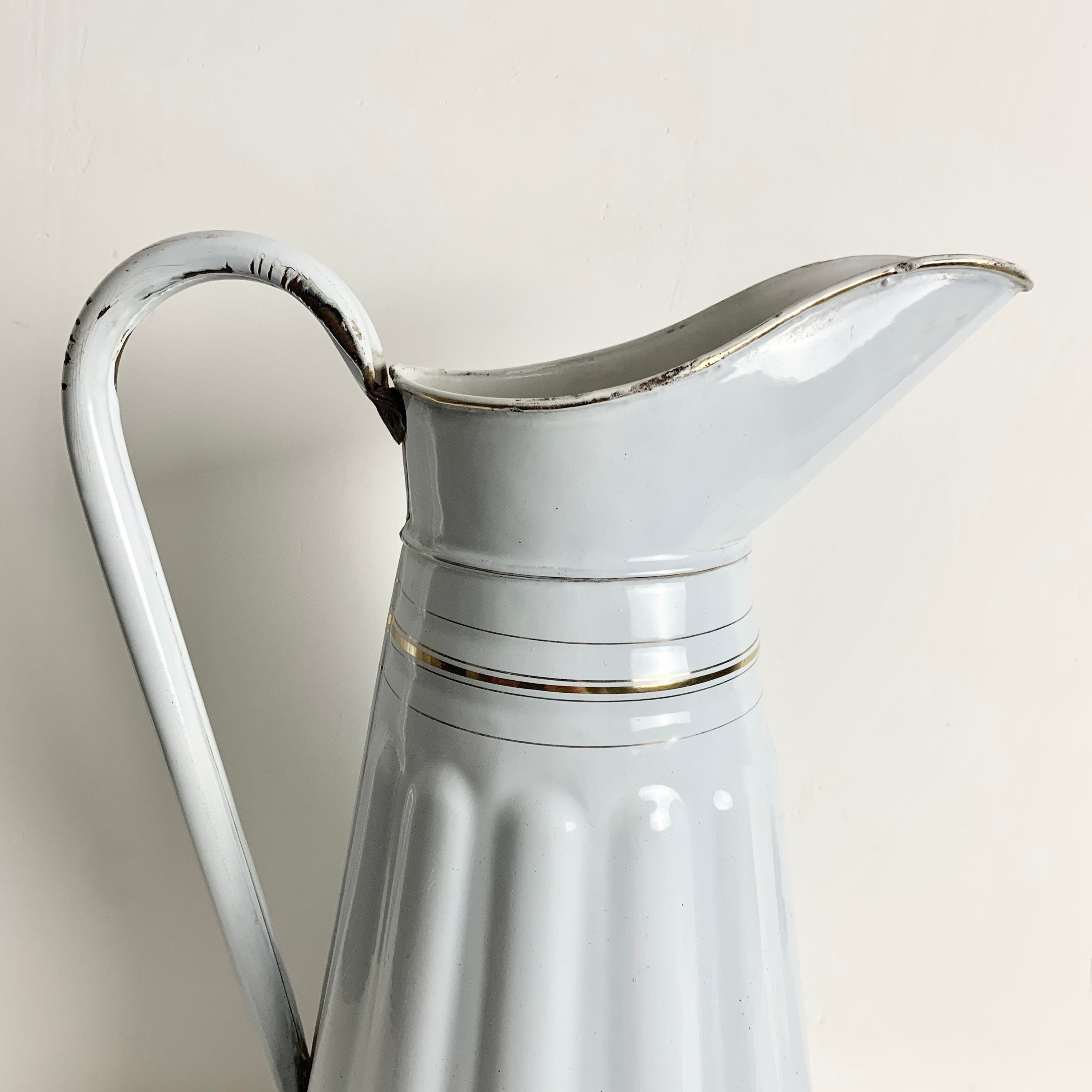HOLD 4 KATE L. - French Antique White Fluted Enamel Pitcher ...