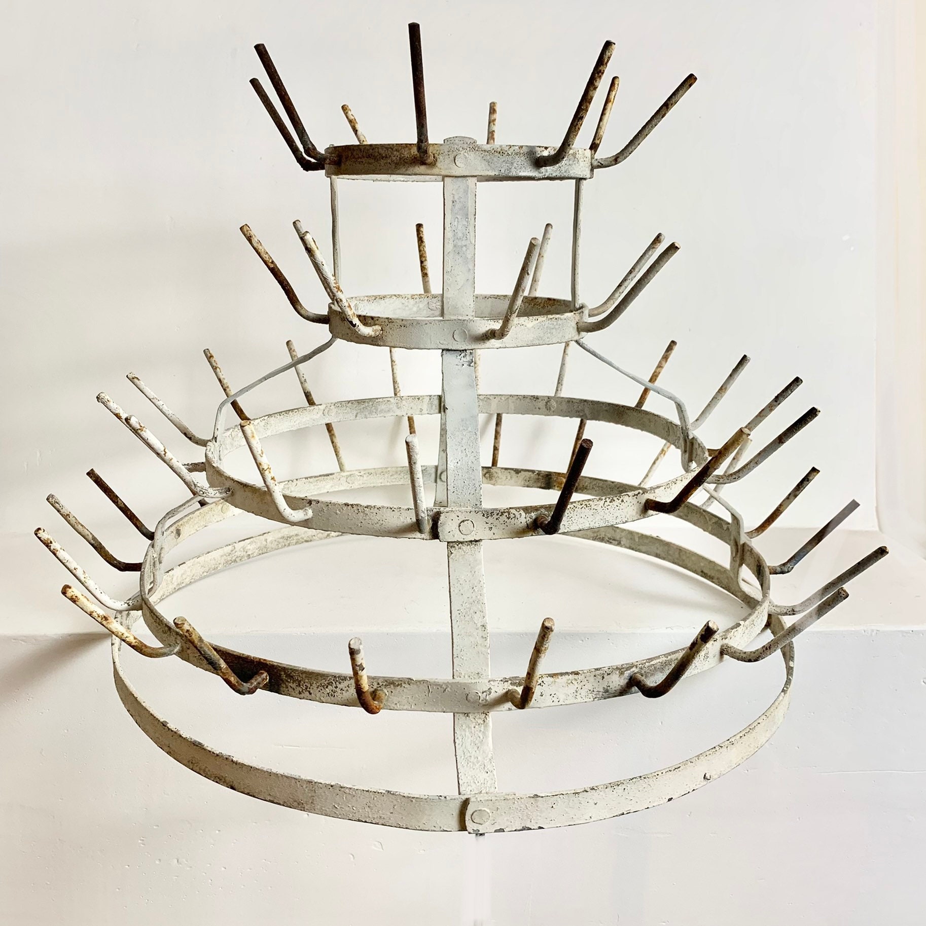 French Antique Whitewashed Zinc Bottle Drying Rack - Herrison Cup or ...