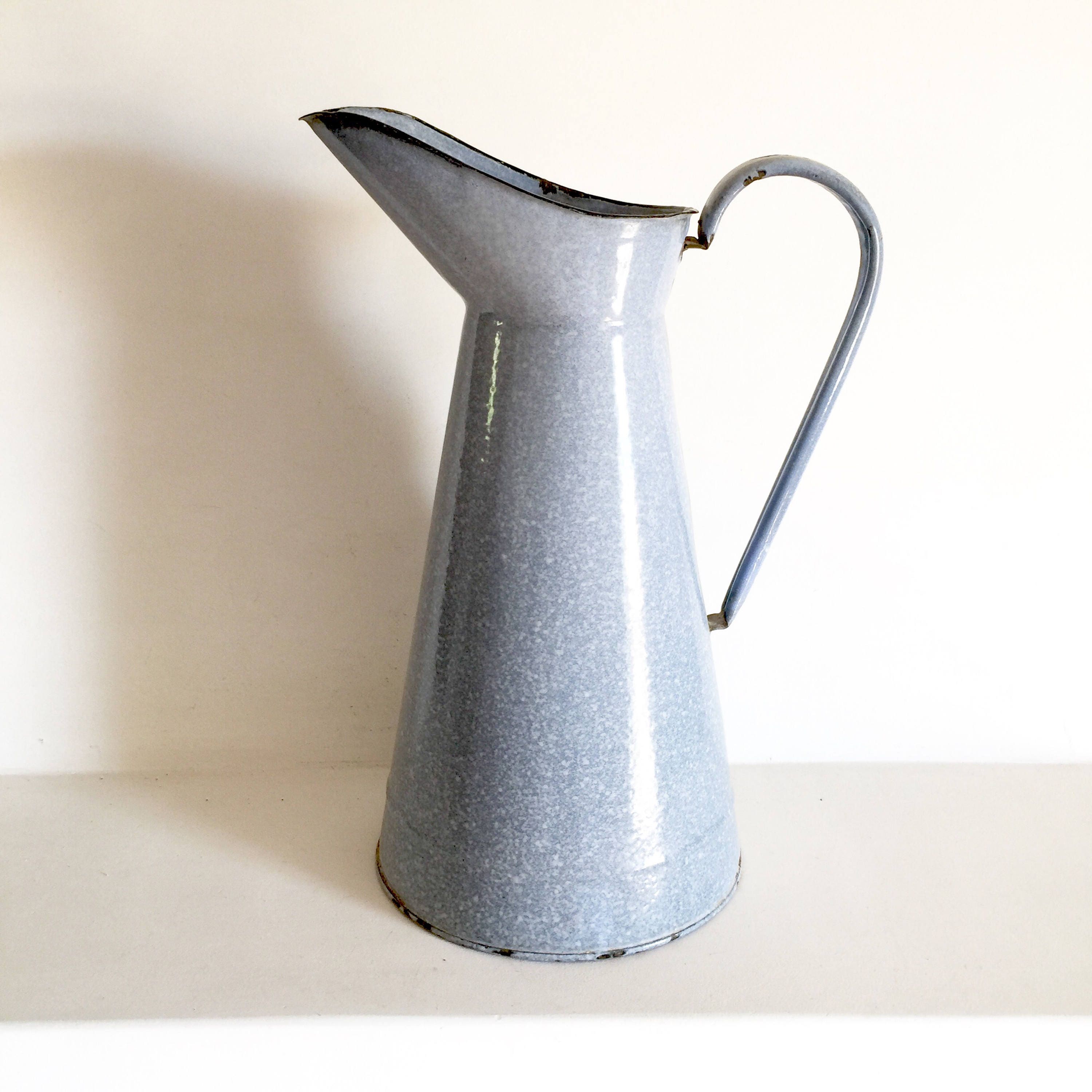 French Vintage Enamelware Pitcher - Enamel Pitcher - French Enamel Jug ...