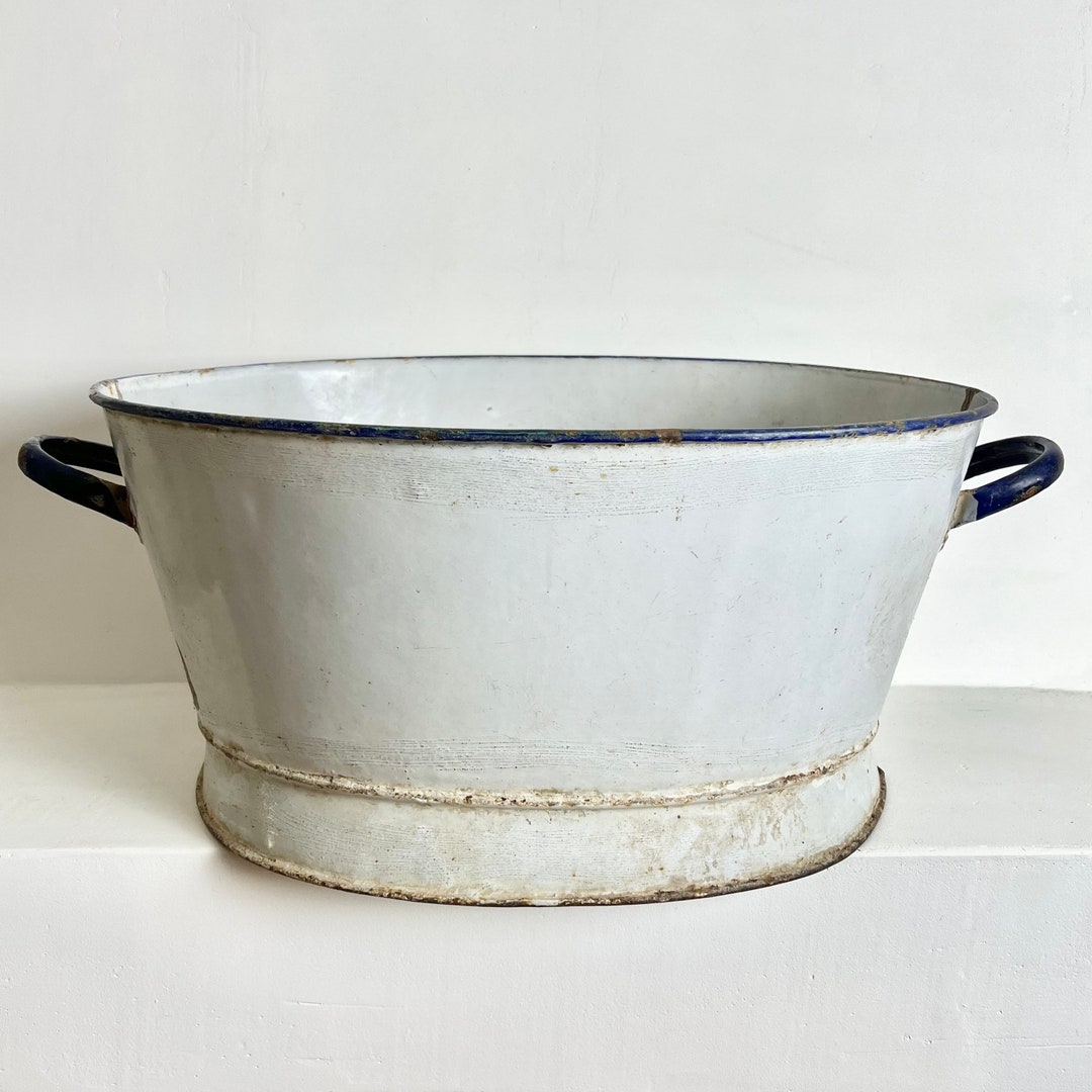 Rare Large French Antique White Enamelware Wash Basin Oval - Laundry ...