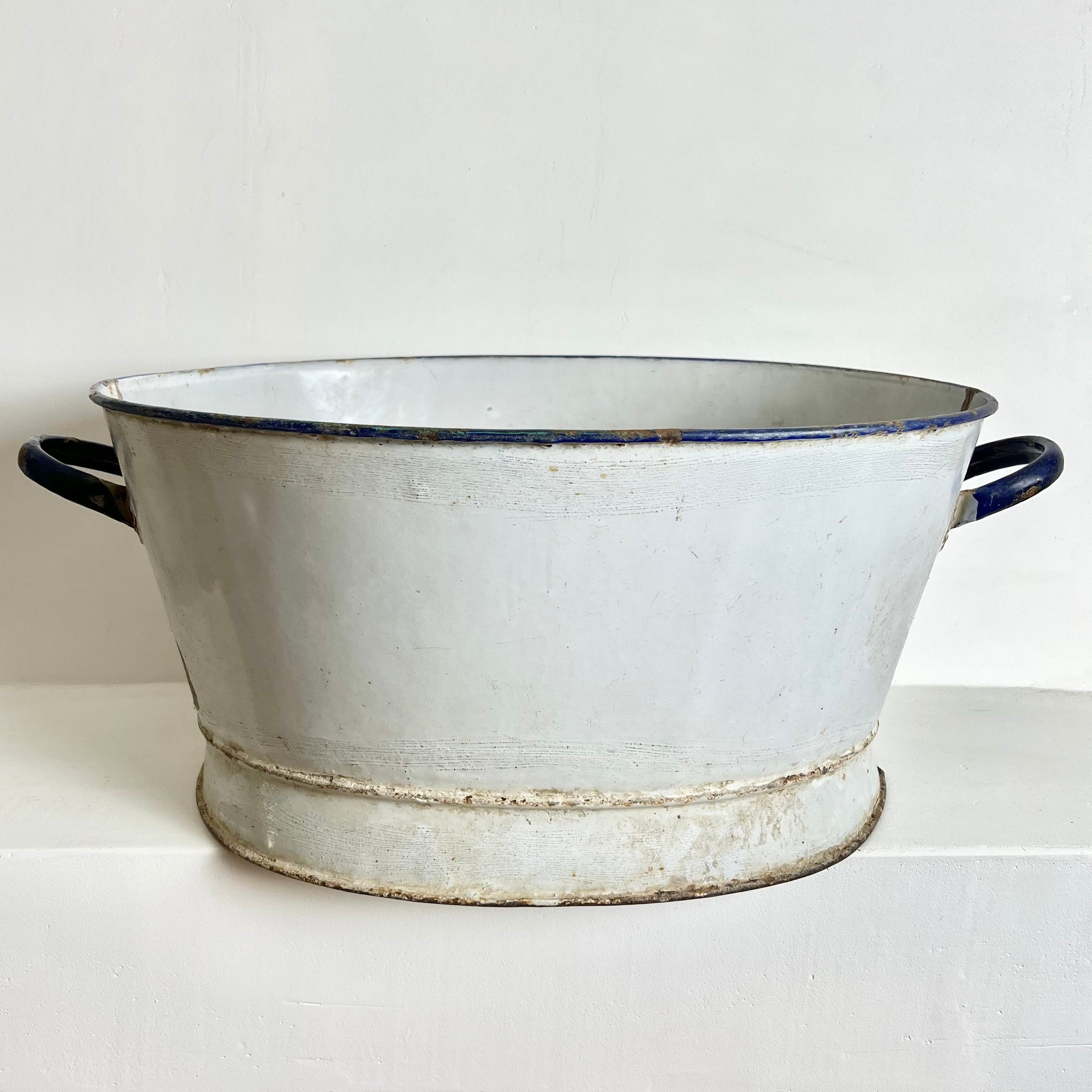 Rare Large French Antique White Enamelware Wash Basin Oval - Laundry ...