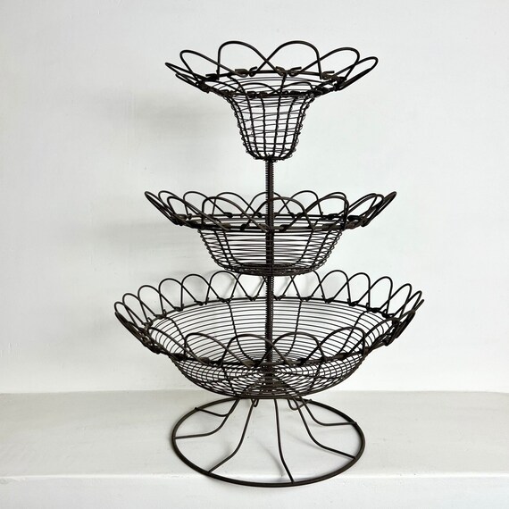 French Vintage Fruit Stand - Fruit Basket - French Wire Display stand ...