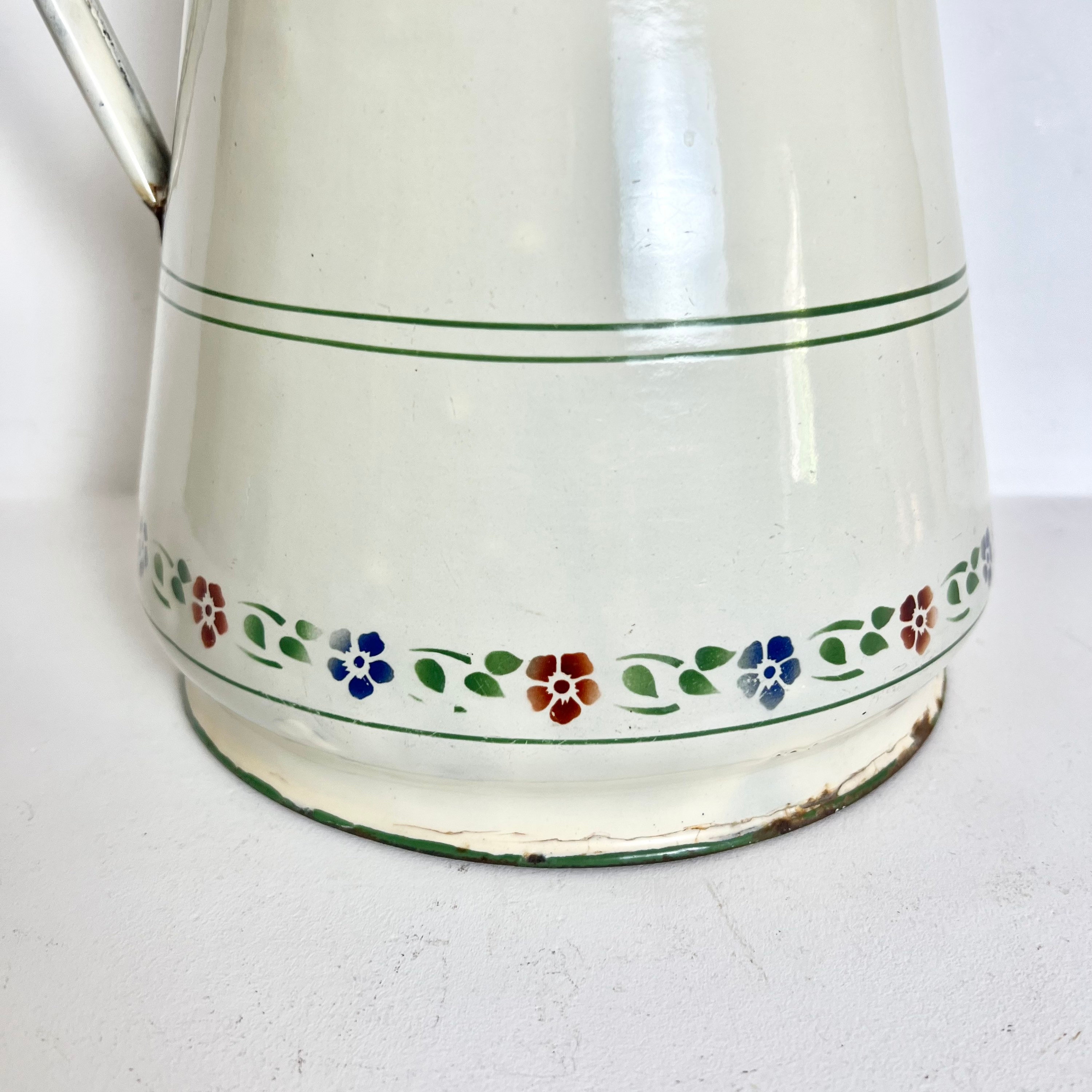 French Antique Enamel Pitcher - Art Nouveau Enamel Pitcher - Green Vine ...