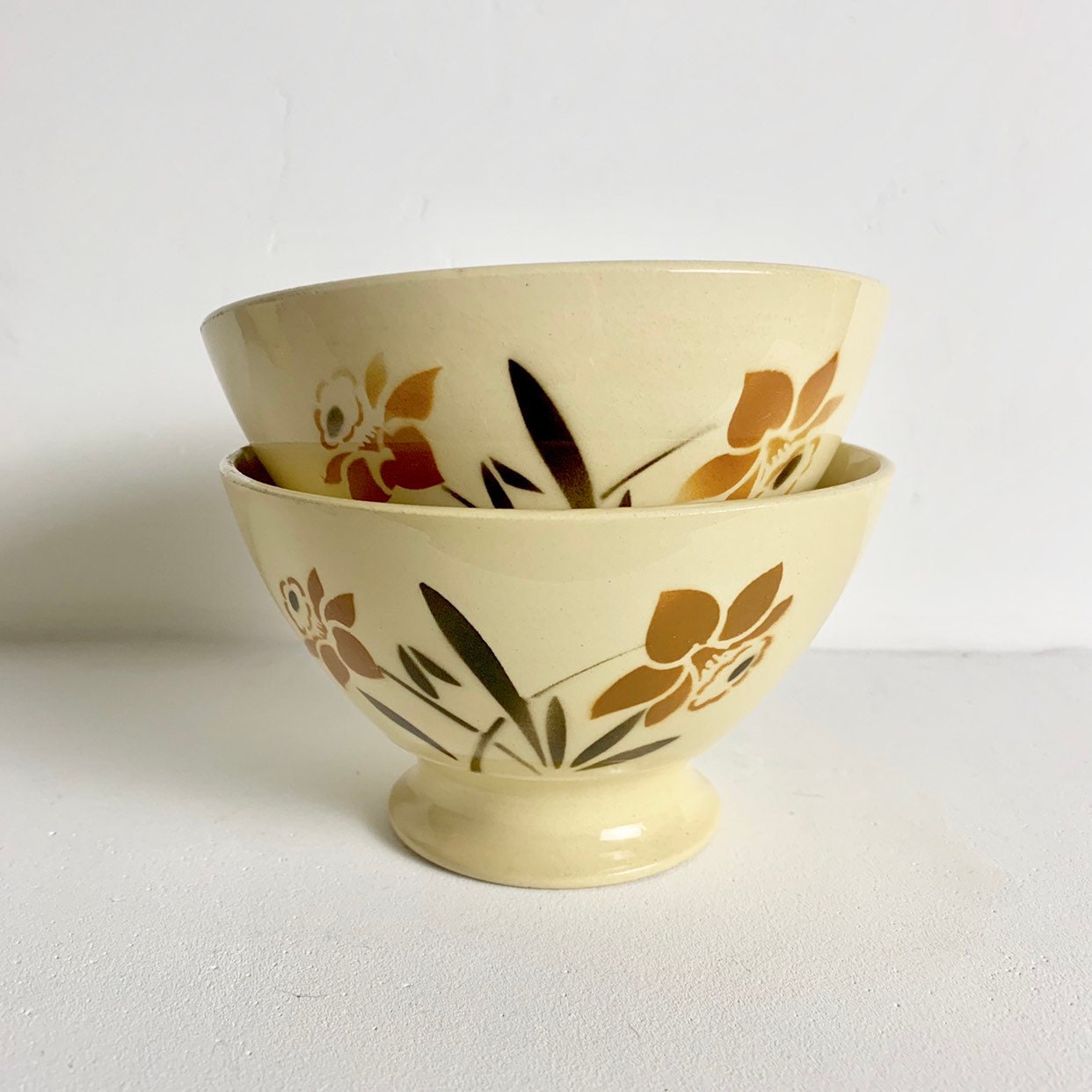 Pair of French Antique Coffee Bowls - Cafe au Lait Bowls - Badonviller ...
