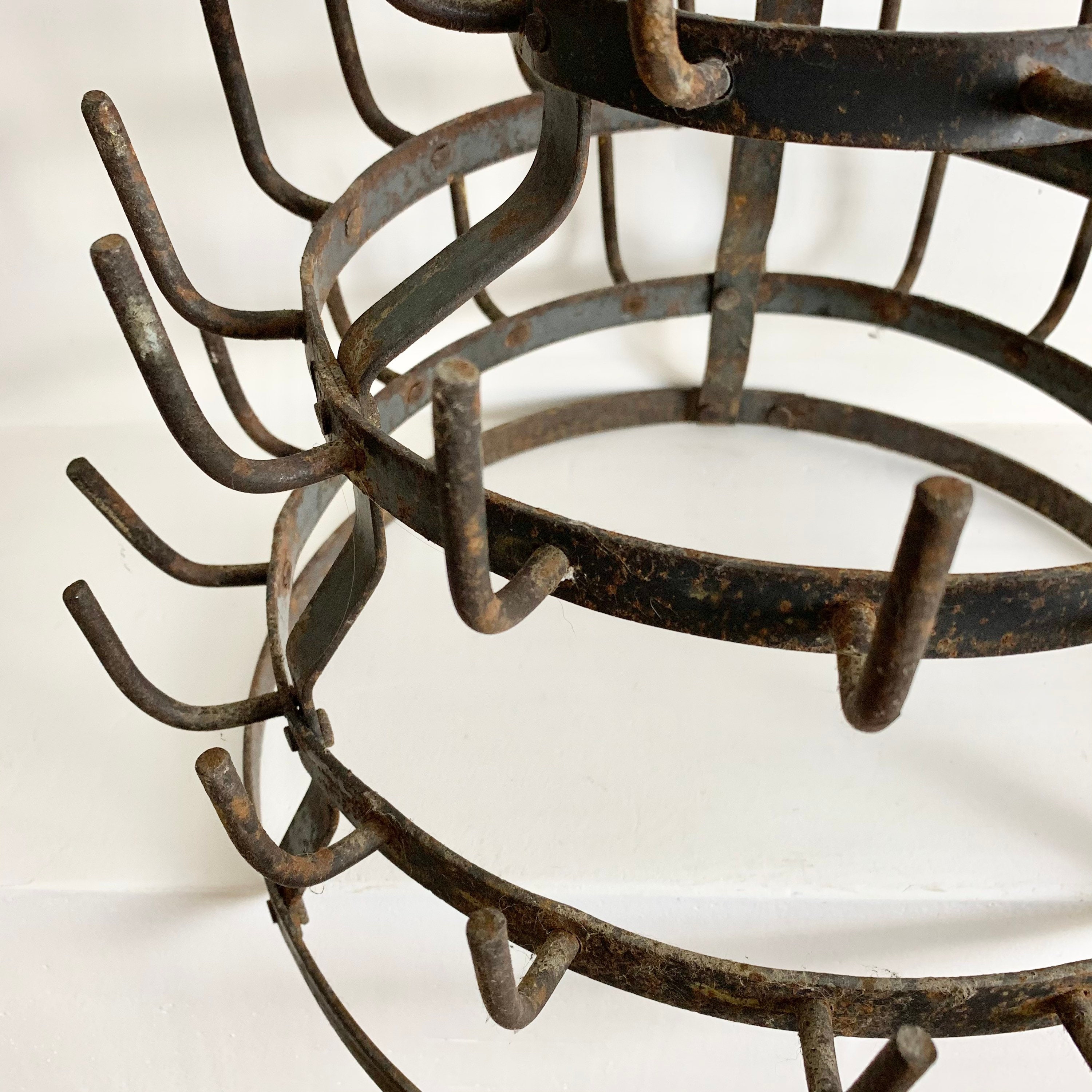 French Antique Iron Bottle Drying Rack - Herrison Cup or Glass Rack ...