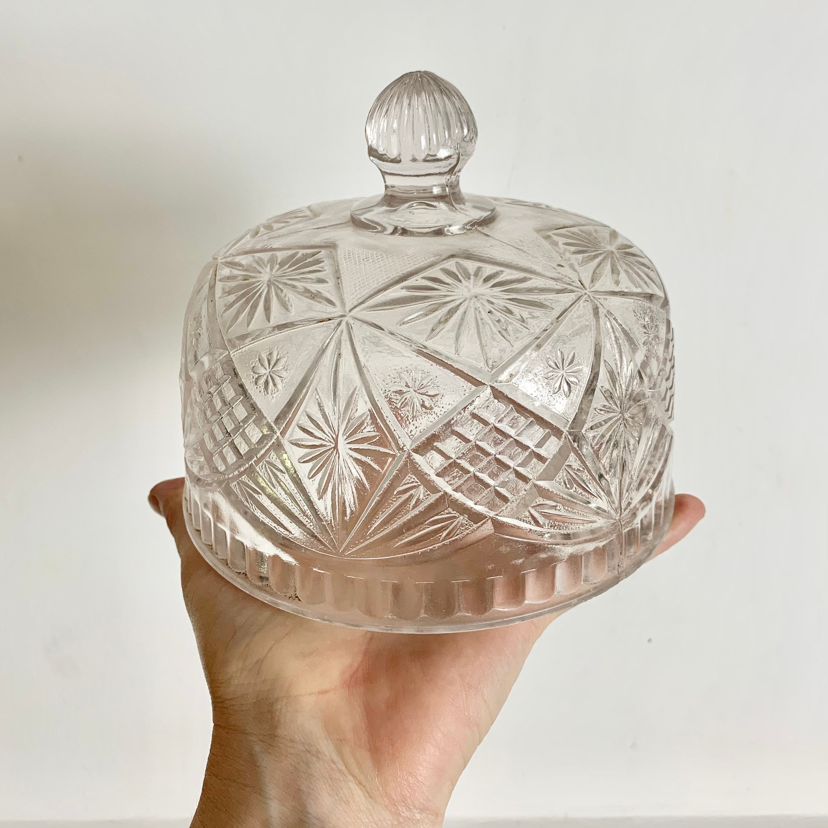 French Vintage Pressed Glass Cheese Dome - Cut Glass - Cheese Cloche ...