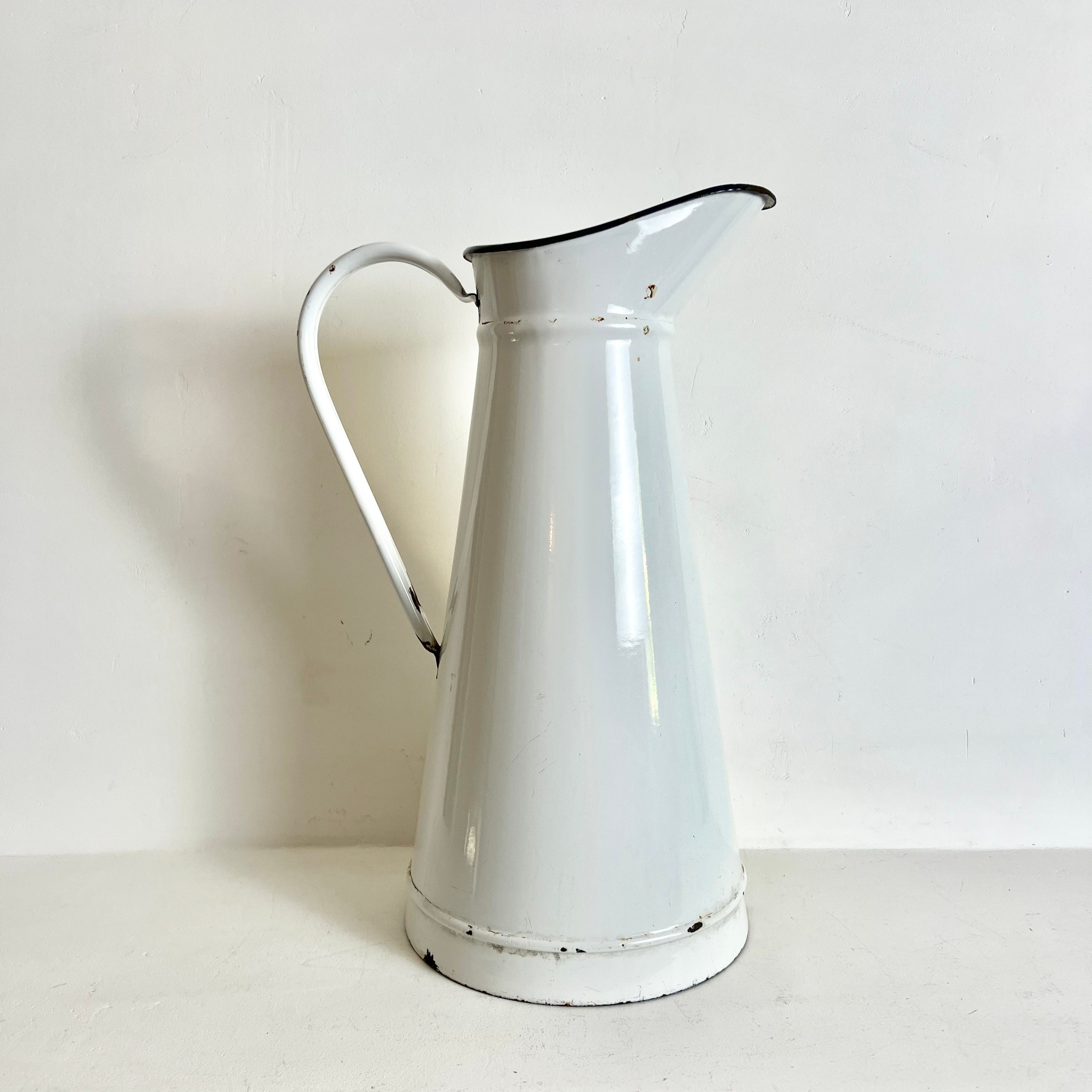 HOLD 4 DAVE -French Vintage Enamel Pitcher - Enamelware Jug - White ...
