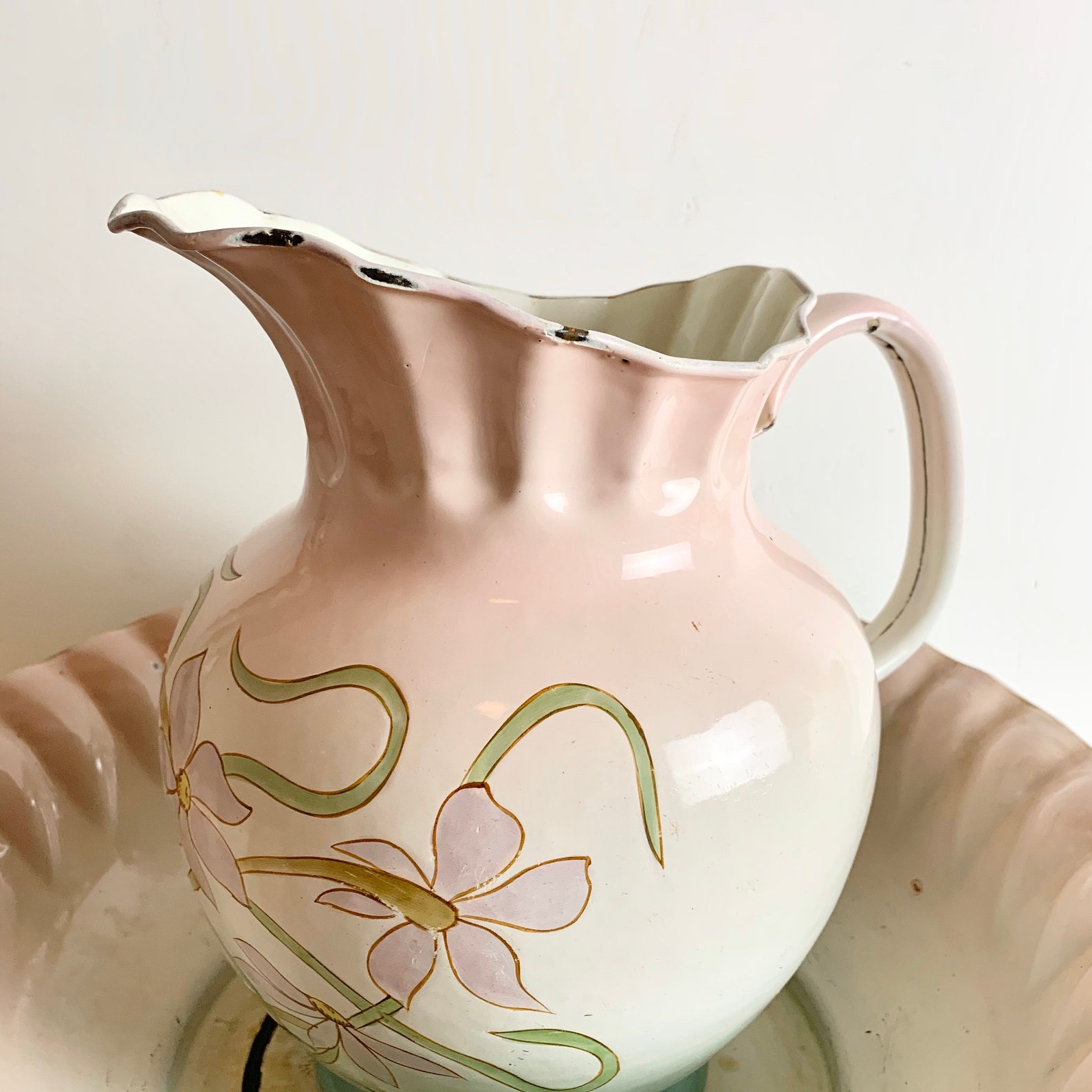 Rare French Vintage Enamel Pitcher and Bowl French Antique - Etsy