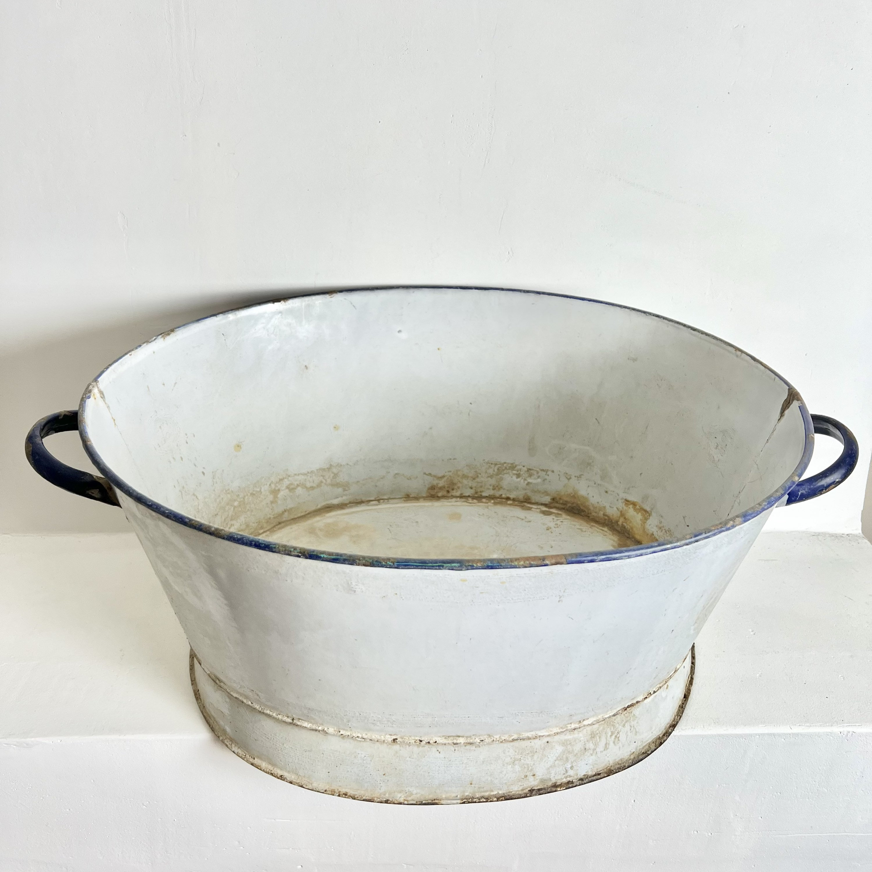 Rare Large French Antique White Enamelware Wash Basin Oval - Laundry ...