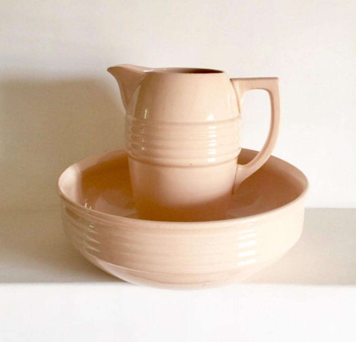 French Antique Wash Basin and Pitcher - French Art Deco Jug and Bowl ...