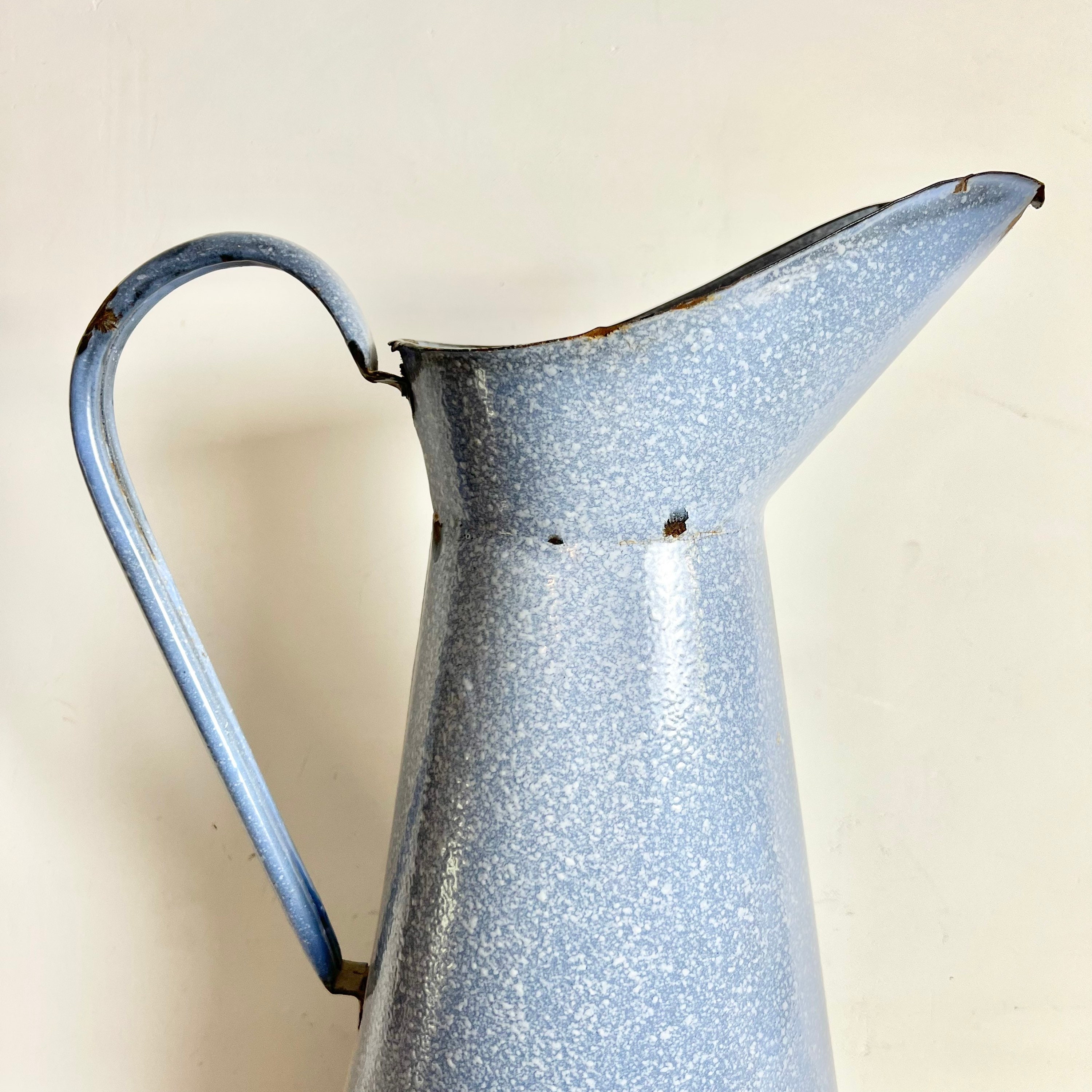 French Vintage Enamelware Pitcher - Enamel Pitcher - French Enamel Jug ...