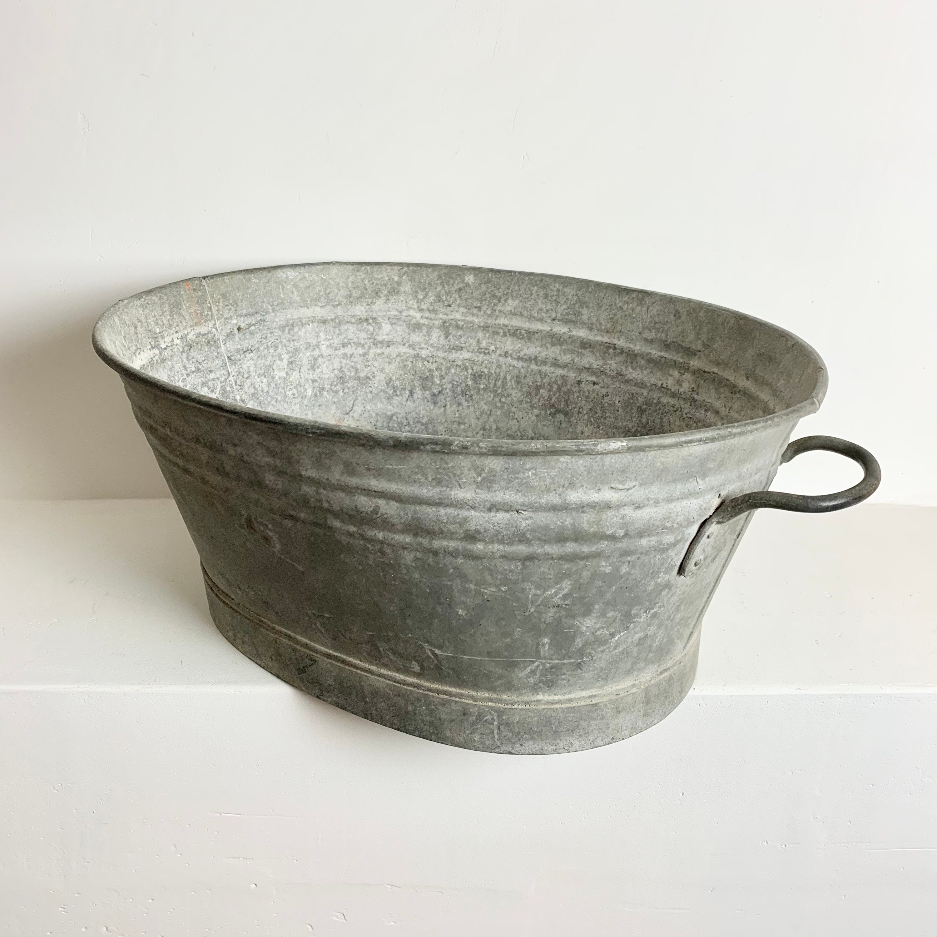 Rustic French Antique Oval Zinc Wash Basin - Galvanized Tub - Zinc ...