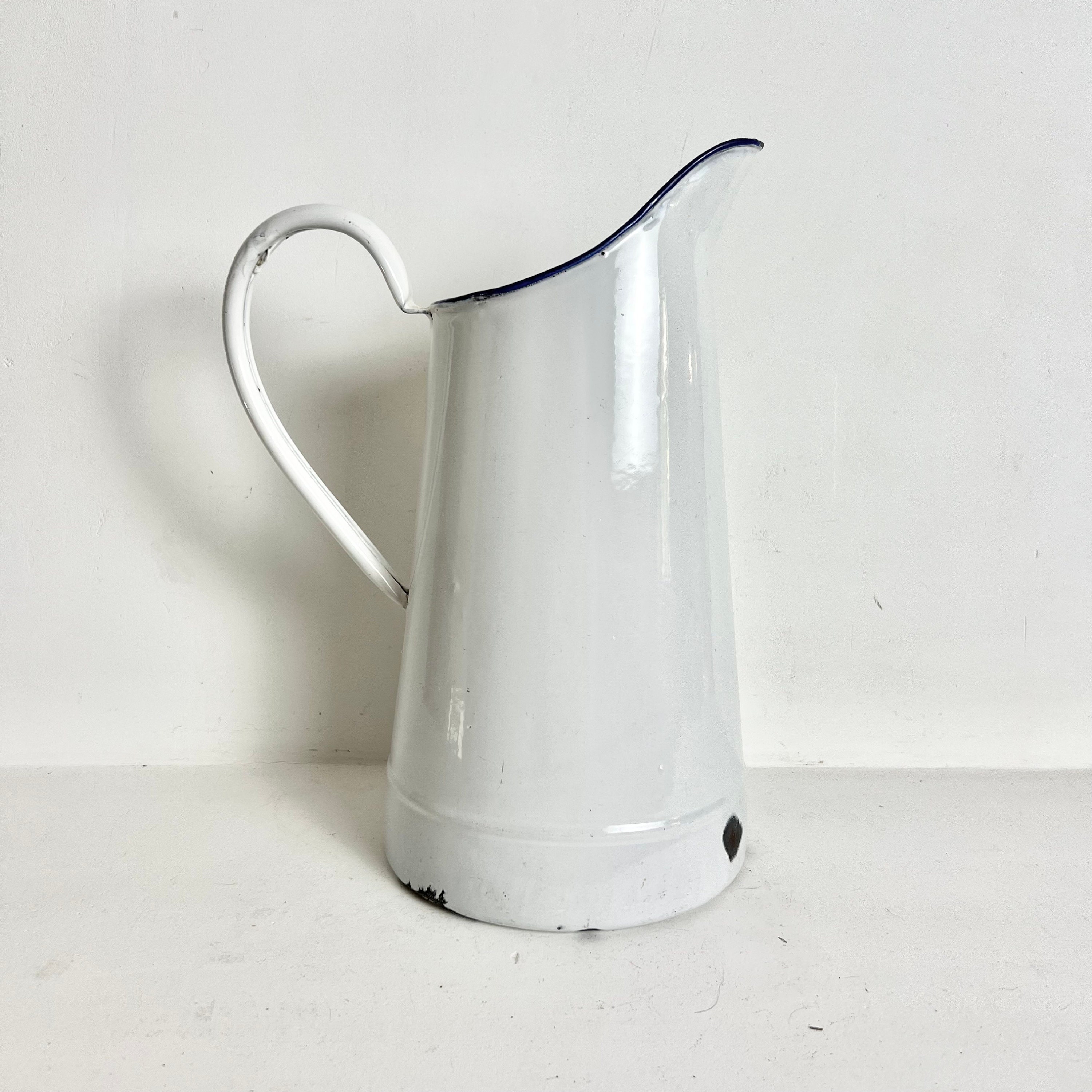 French Vintage White Enamel Pitcher Enamel Jug French Antique ...