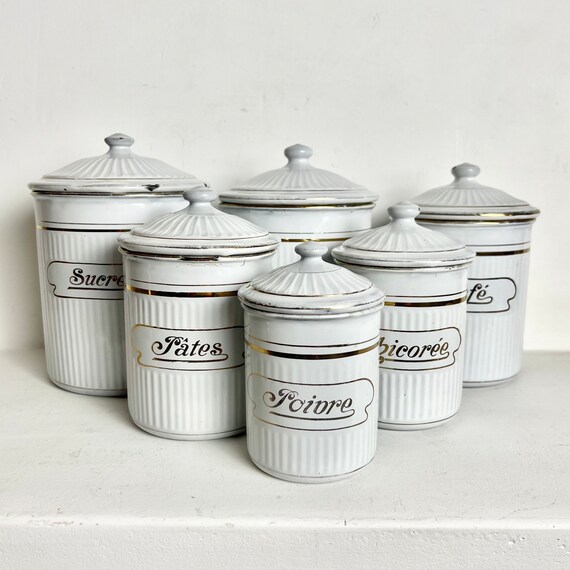 French Antique Enamel Canisters - French Kitchen Canisters - French ...