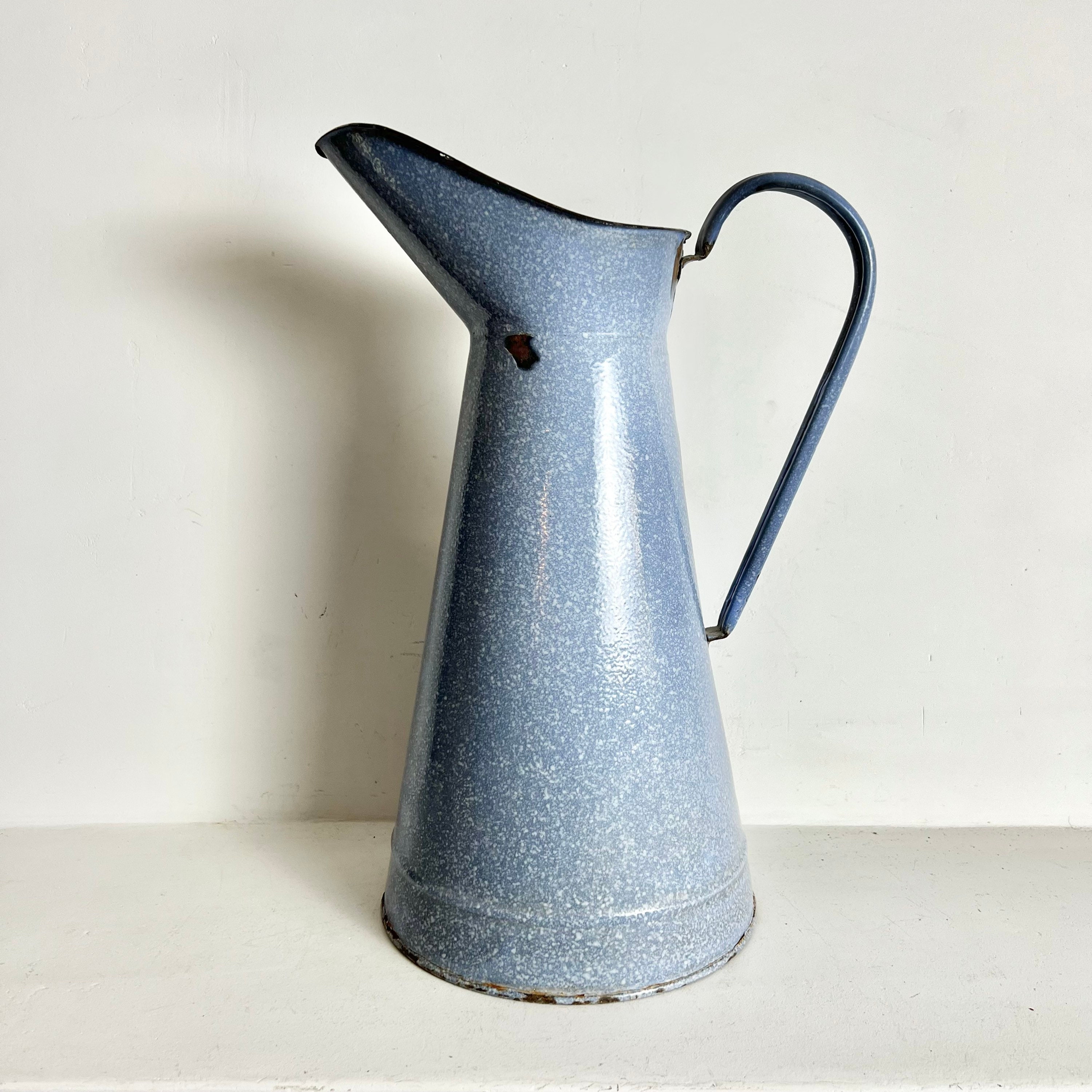 French Vintage Enamelware Pitcher - Enamel Pitcher - French Enamel Jug ...