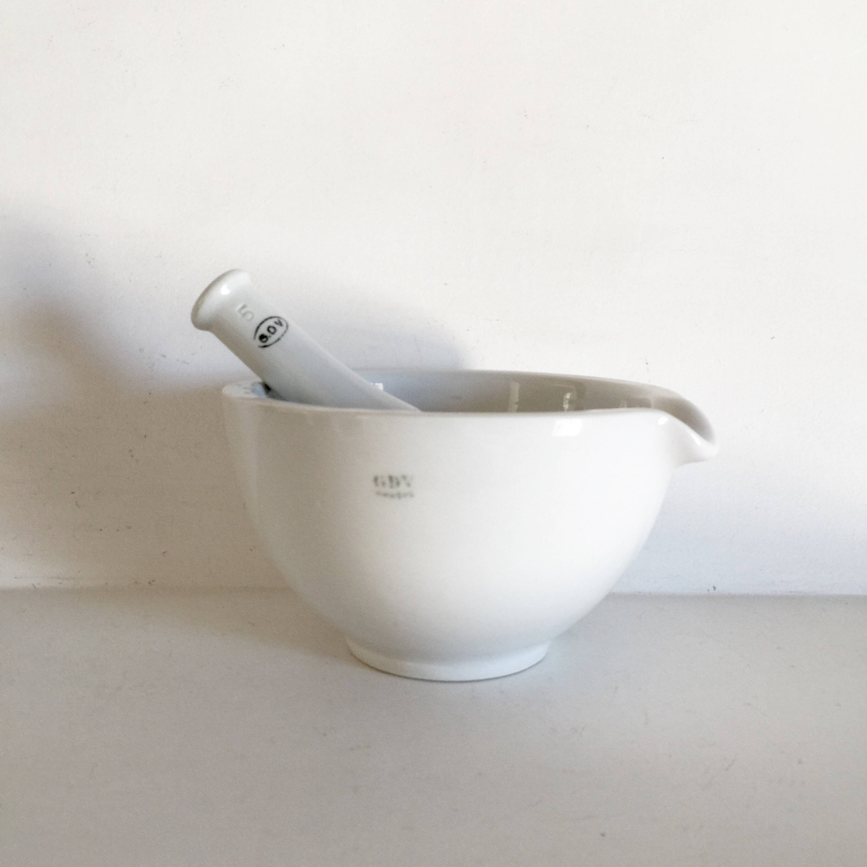 French Antique Porcelain Mortar and Pestle - White Ceramic Mortar and Pestle - GDV French ...