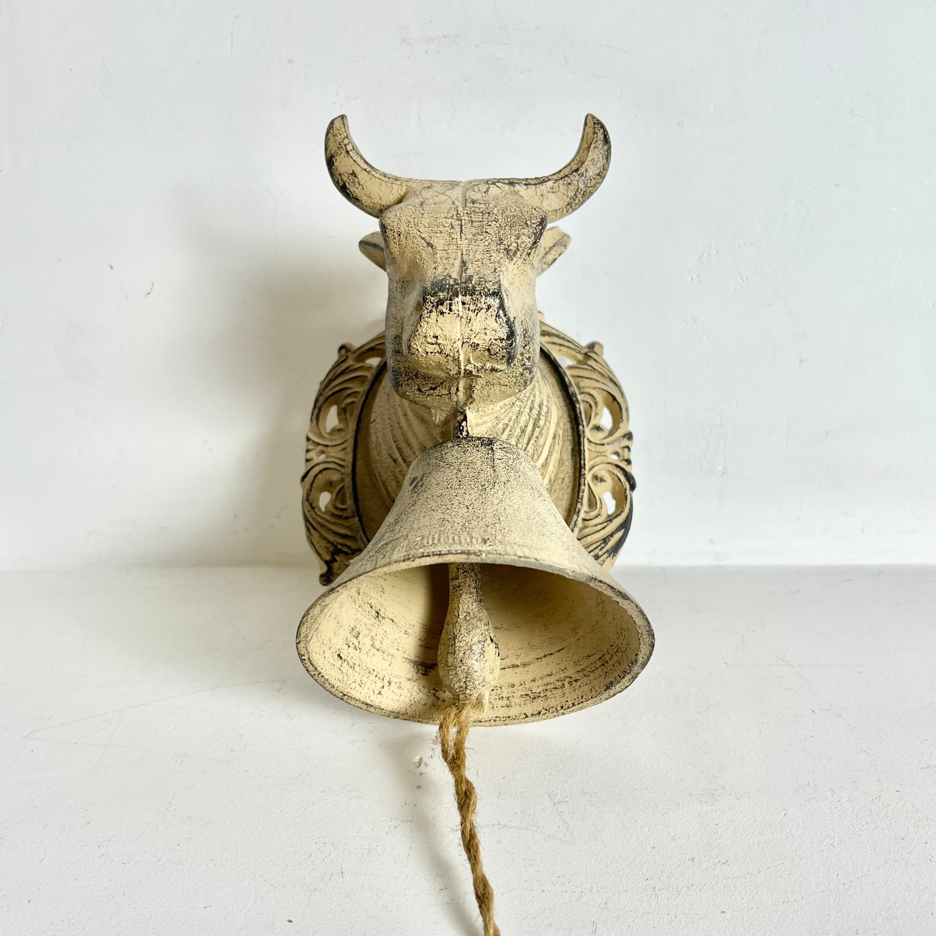 French Vintage Iron Cow Door Bell - Cow Gate Bell - Cast Iron Cow Head ...