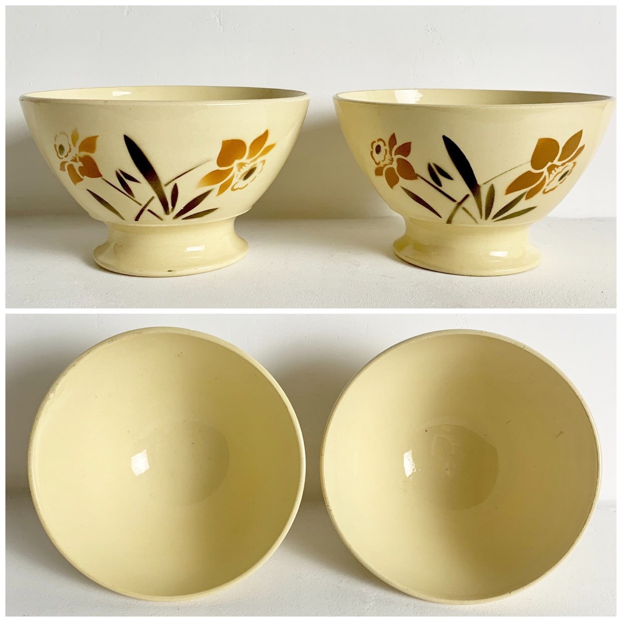 Pair of French Antique Coffee Bowls - Cafe au Lait Bowls - Badonviller ...