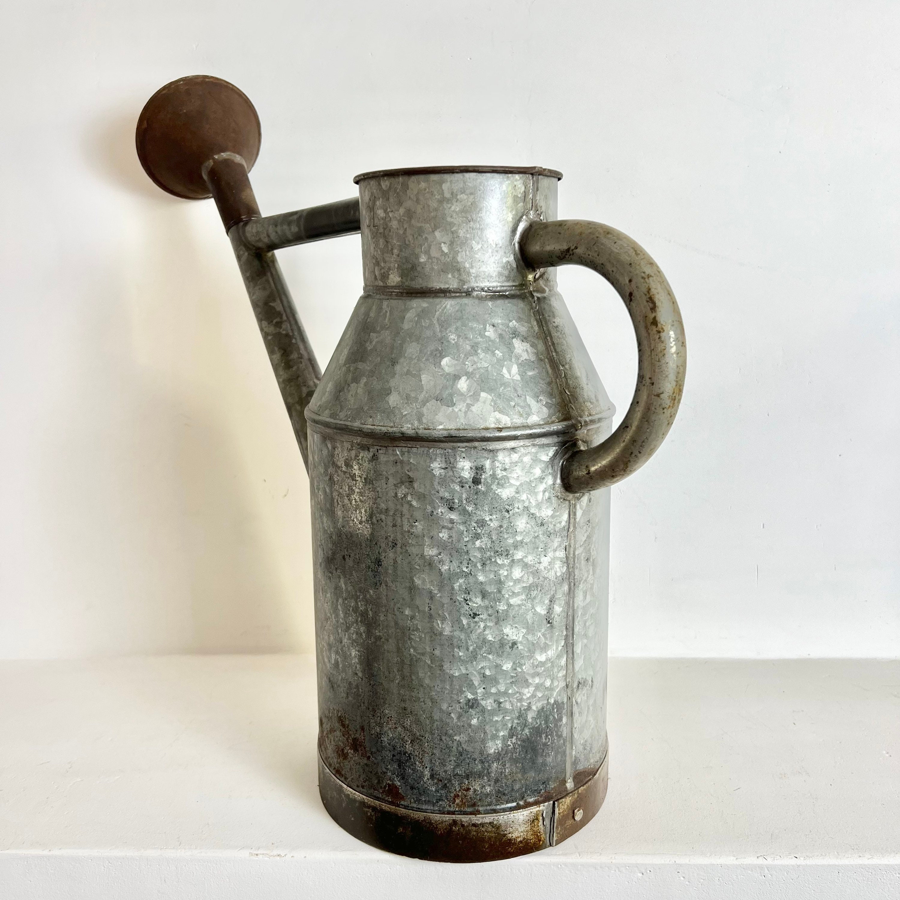 French Antique Zinc Watering Can - Medium Sized Galvanized Watering Can ...