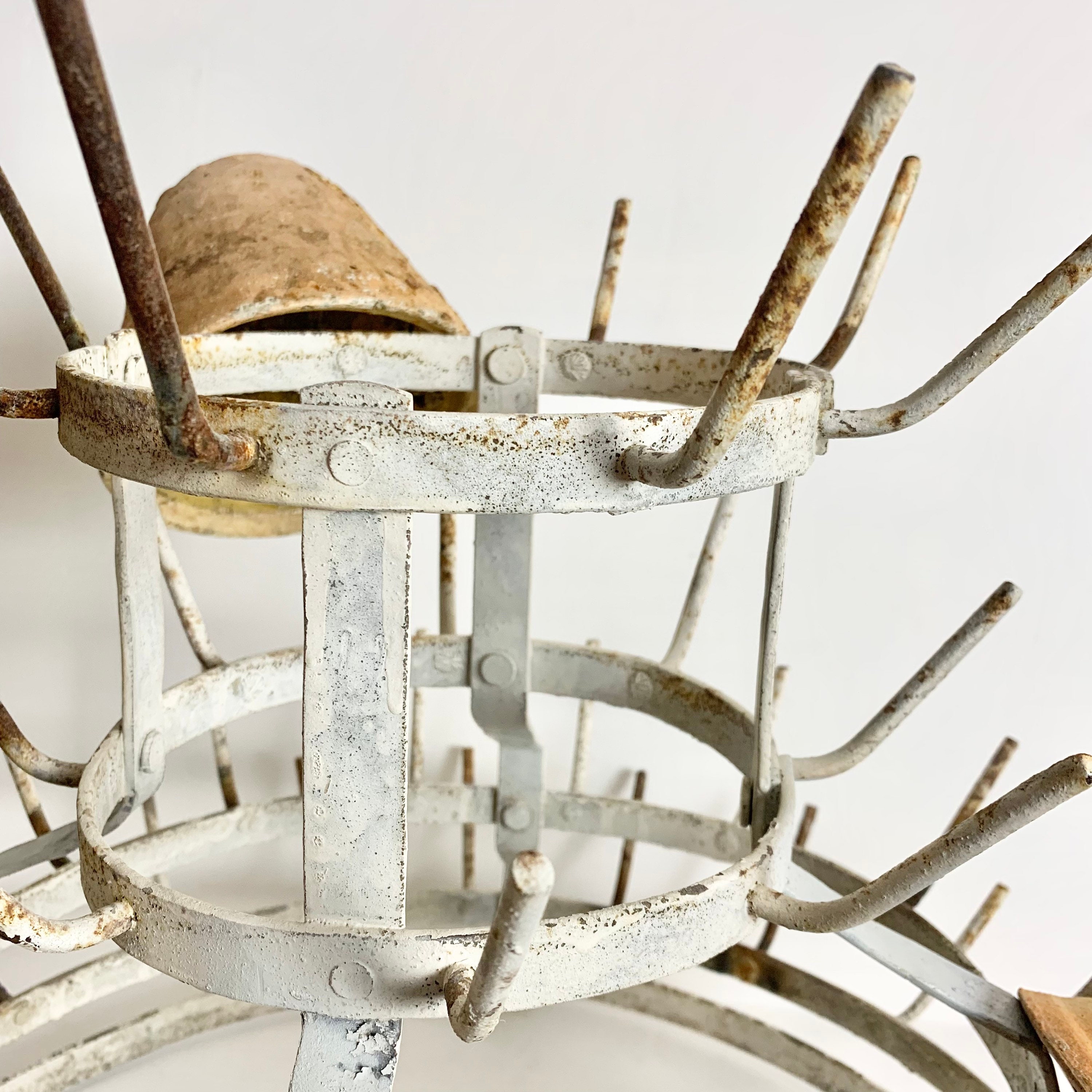 French Antique Whitewashed Zinc Bottle Drying Rack - Herrison Cup or ...