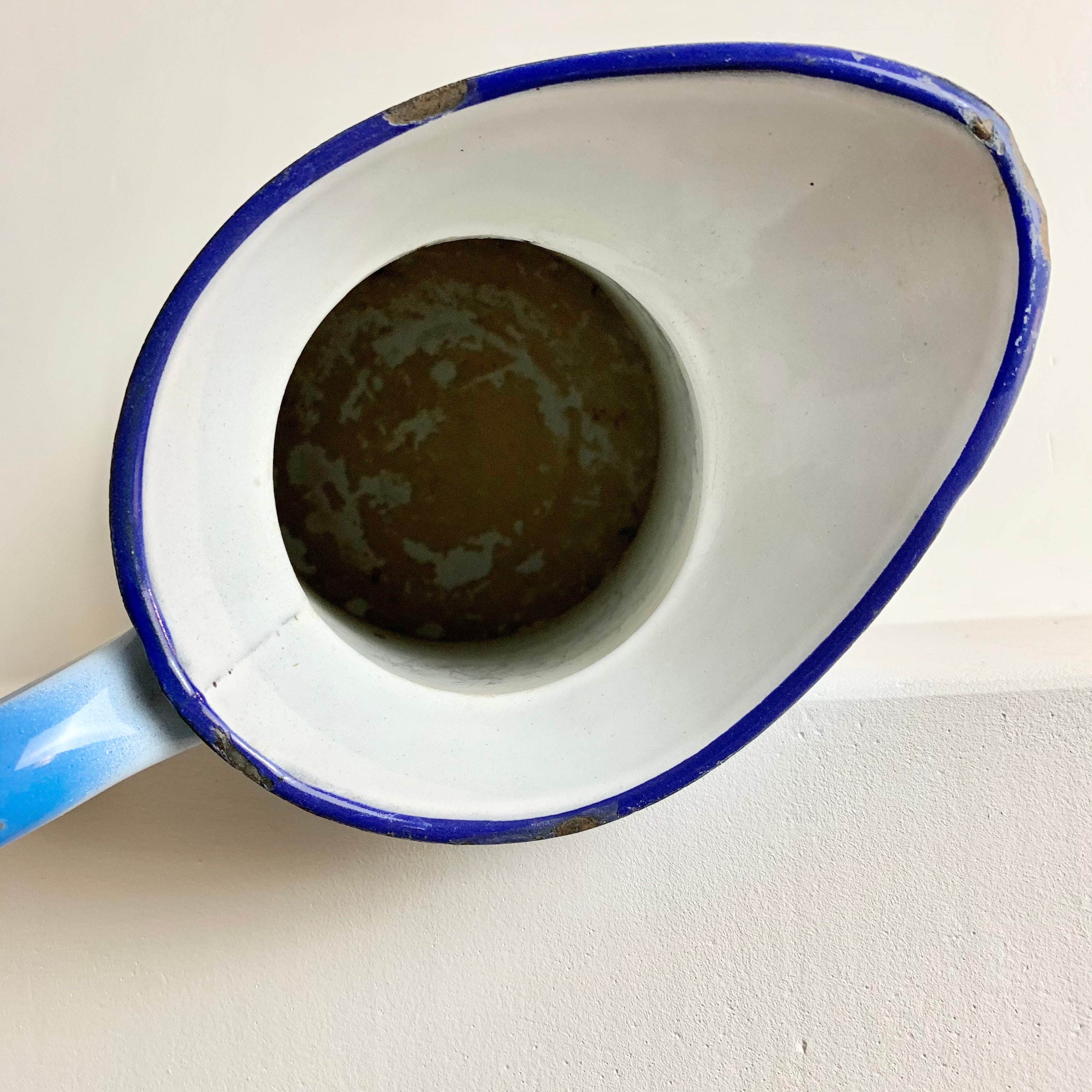 French Antique Enamel Pitcher - Floral Enamel Pitcher - Blue and Green ...